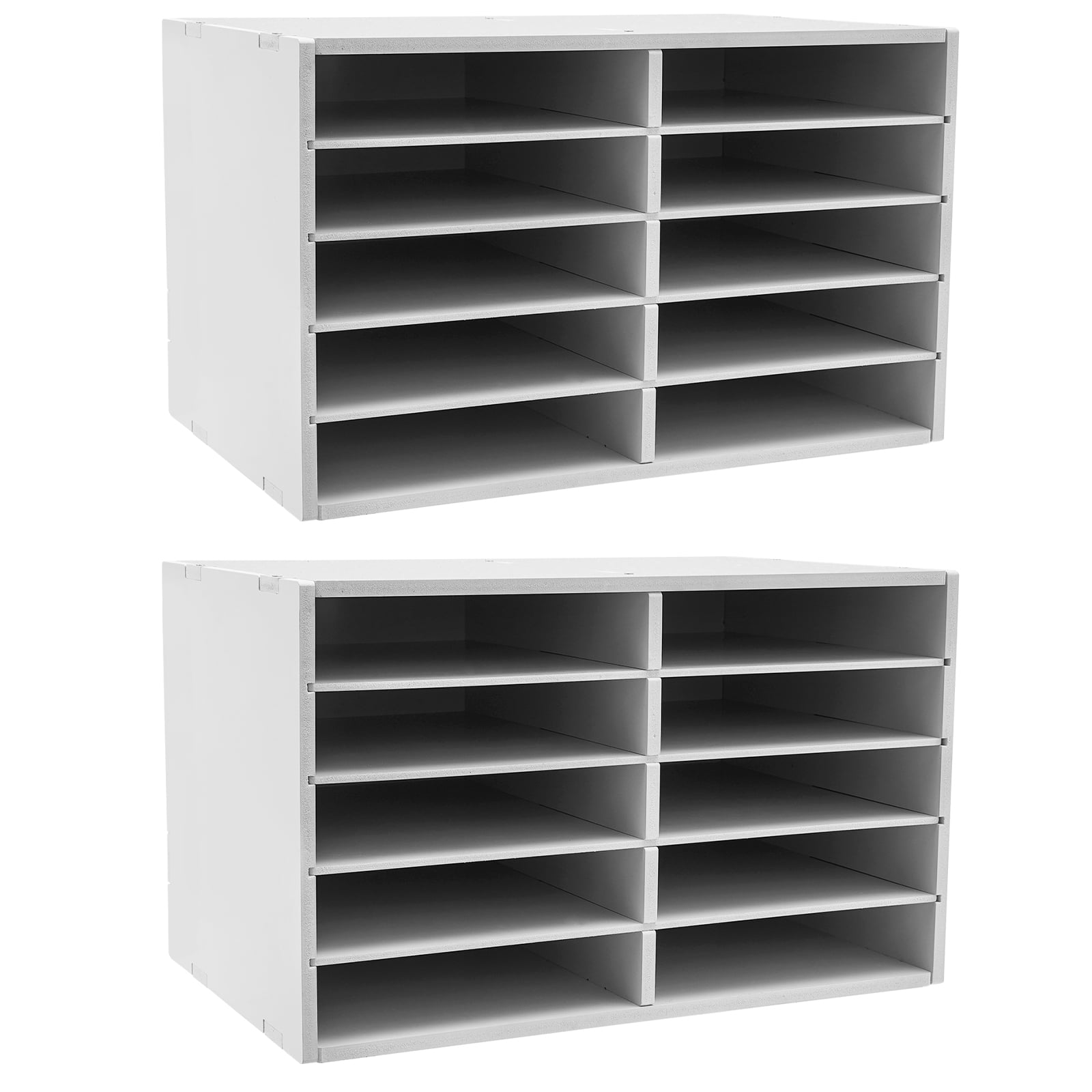 Paper Storage Organizer with 10 Slots per Cabinet, White Desktop File ...