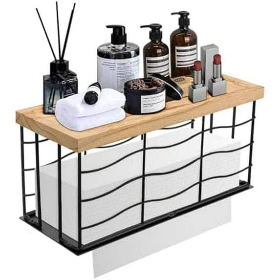 Paper Towel Dispenser, Metal Holder with Wood Lid, Tri-Fold Paper Towel ...