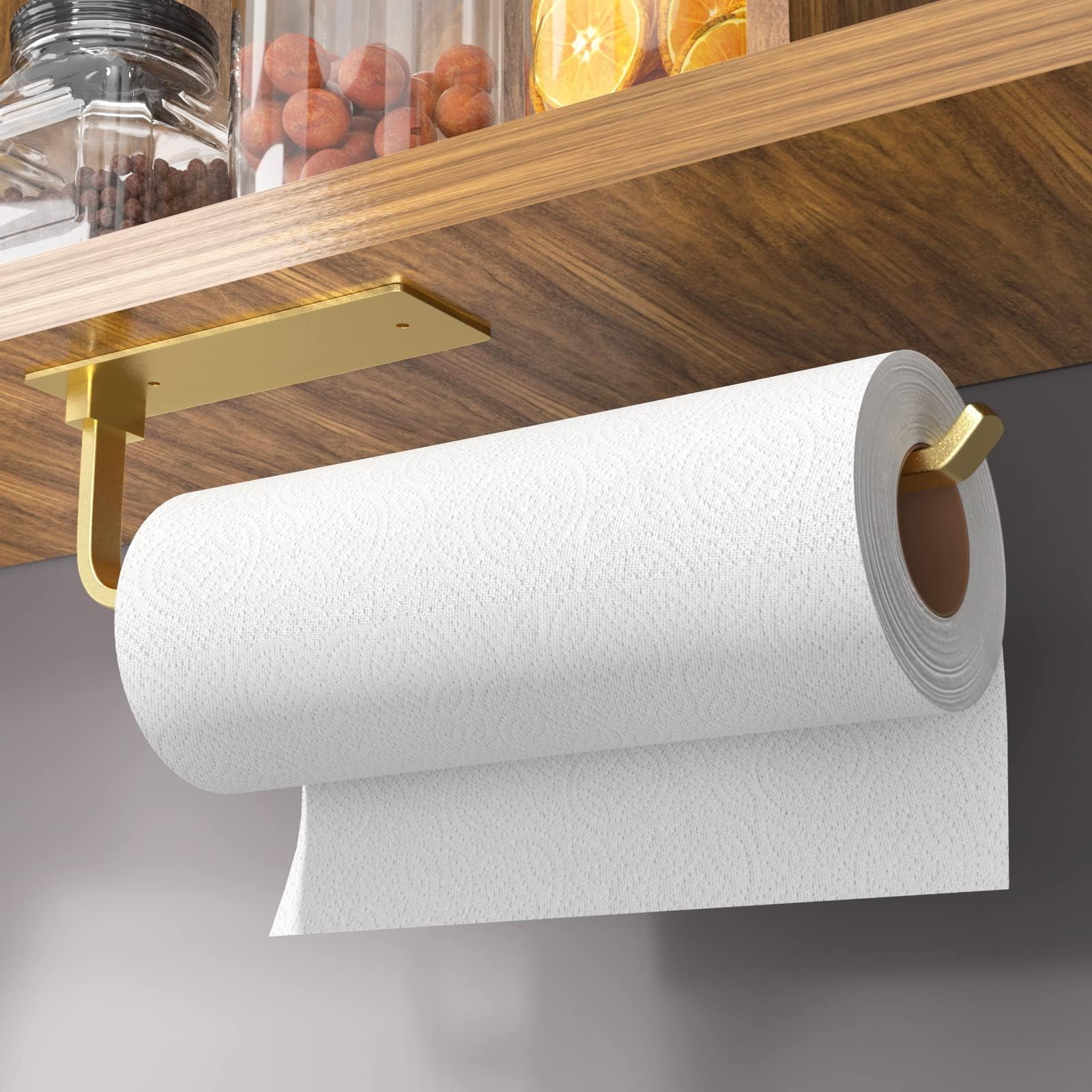 Paper Towel Holder - Self-Adhesive or Drilling, Gold, Upgraded Aluminum ...
