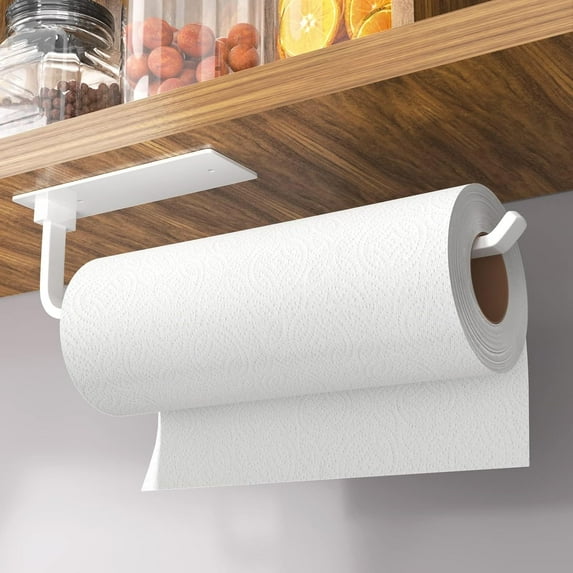 Paper Towel Holder - Self-Adhesive or Drilling, White, Upgraded Kitchen ...