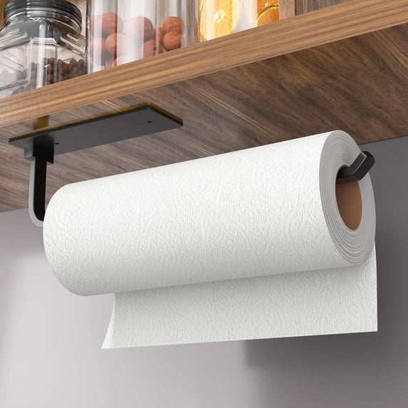 Paper Towel Holder - Self- or Drilling, Matte Black, Upgraded Kitchen ...