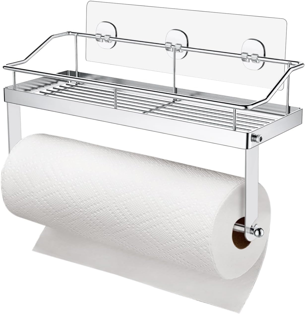 Paper Towel Holder Shelf, 2 in 1 Kitchen Spice Rack with Adhesive Paper ...