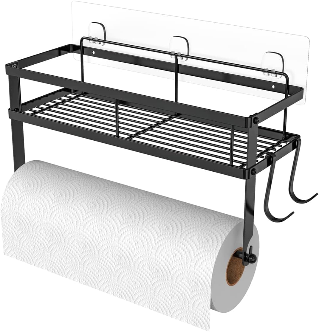 Paper Towel Holder with Shelf Storage, Wall Mount 2-in-1 Basket ...