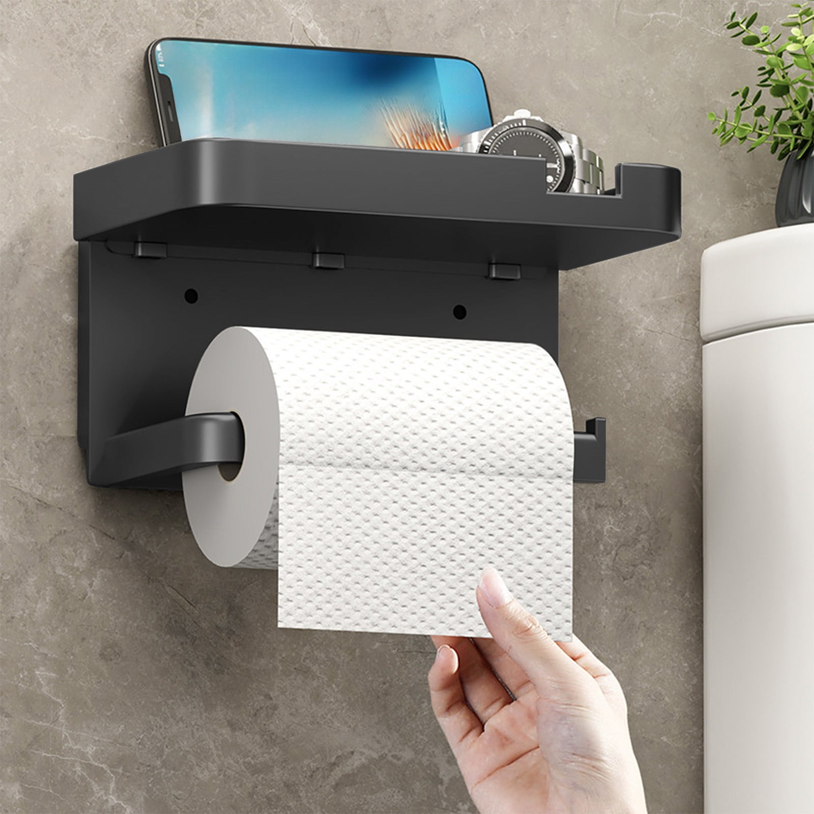 Paper Towel Holder with Shelf Storage, Wall Mount 2-in-1 Kitchen Paper ...
