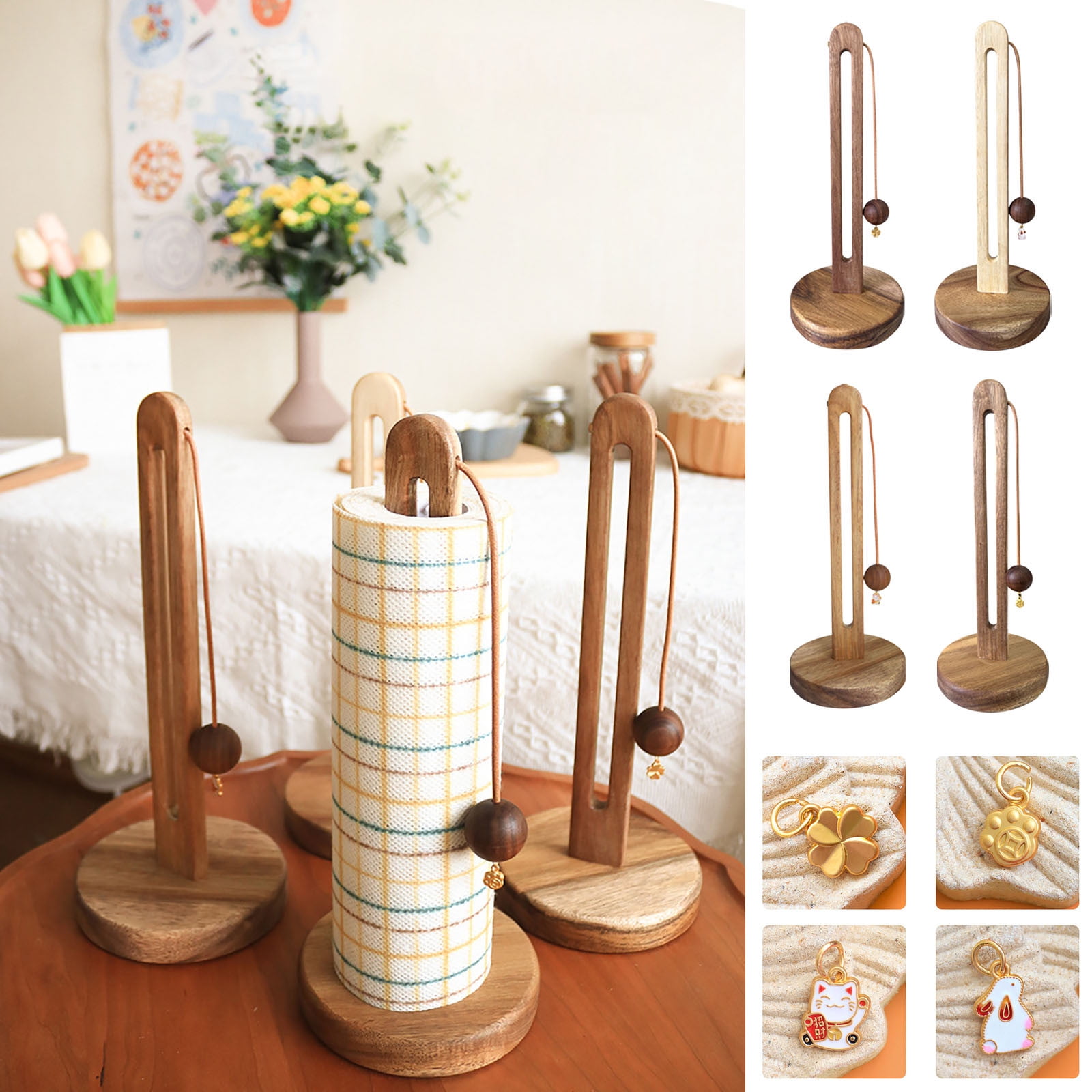 Paper Towel Holder,Solid Wood Paper Towel Rack kitchen Non-perforated ...