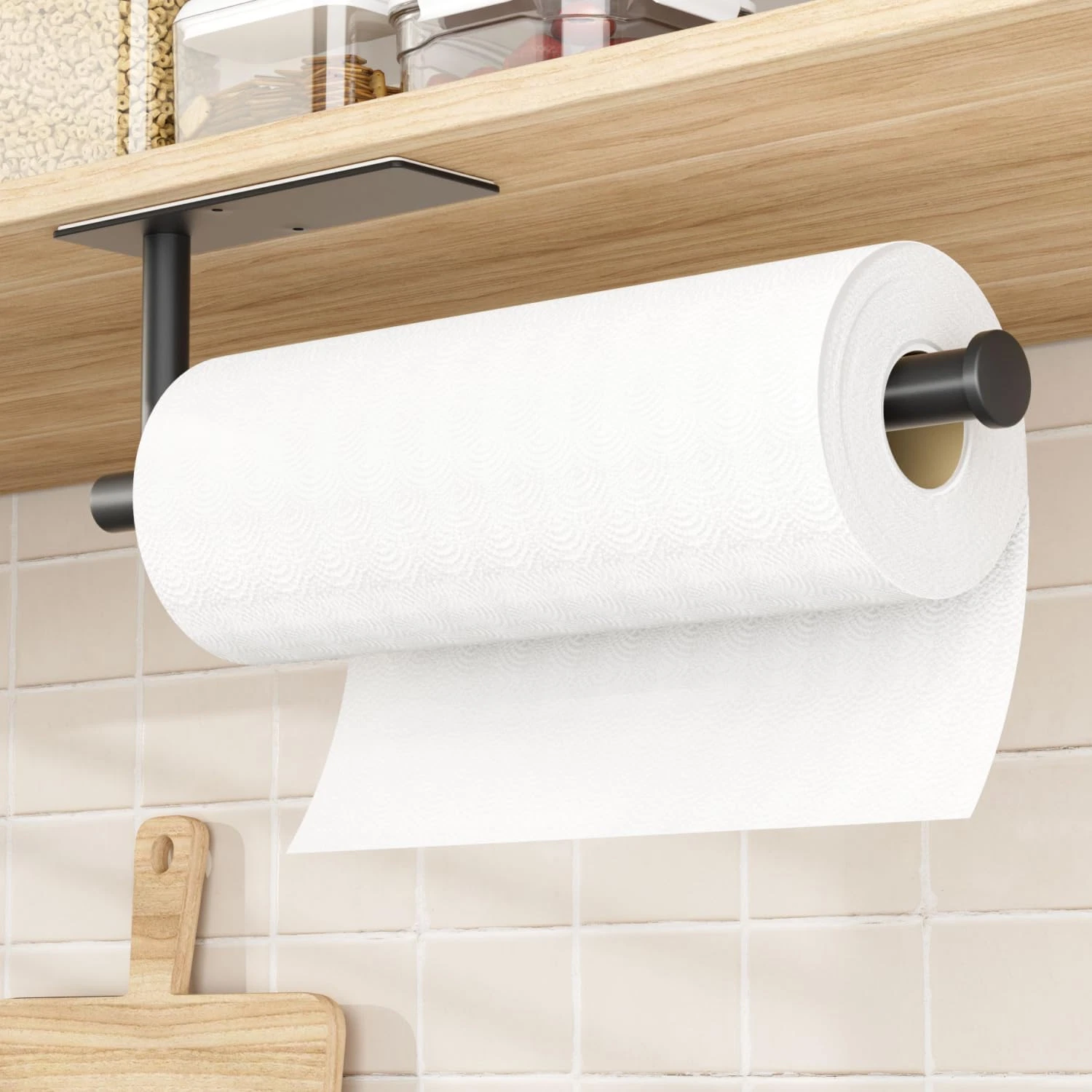 Paper Towel Holder Under Cabinet - 1 Pack Matte Black, Self-Adhesive Or ...