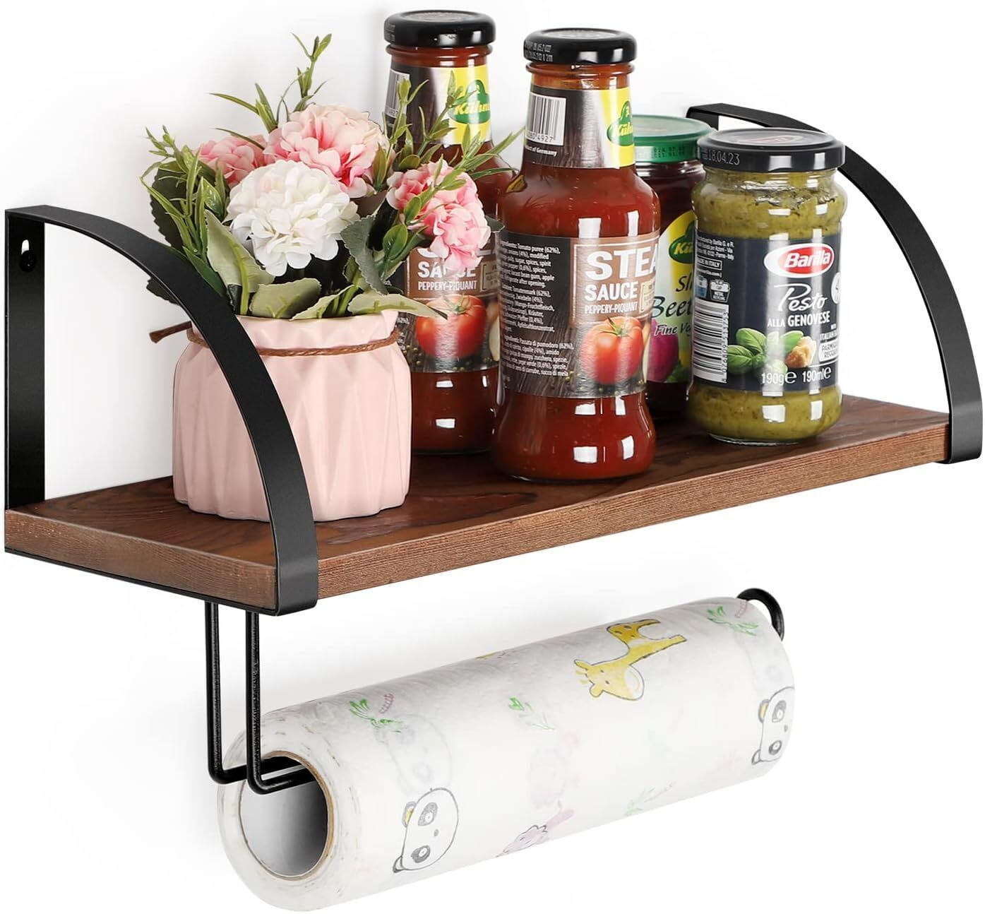 Paper Towel Holder, Wall Mount Shelf, Holds 20 lbs, Under Cabinet Spice ...