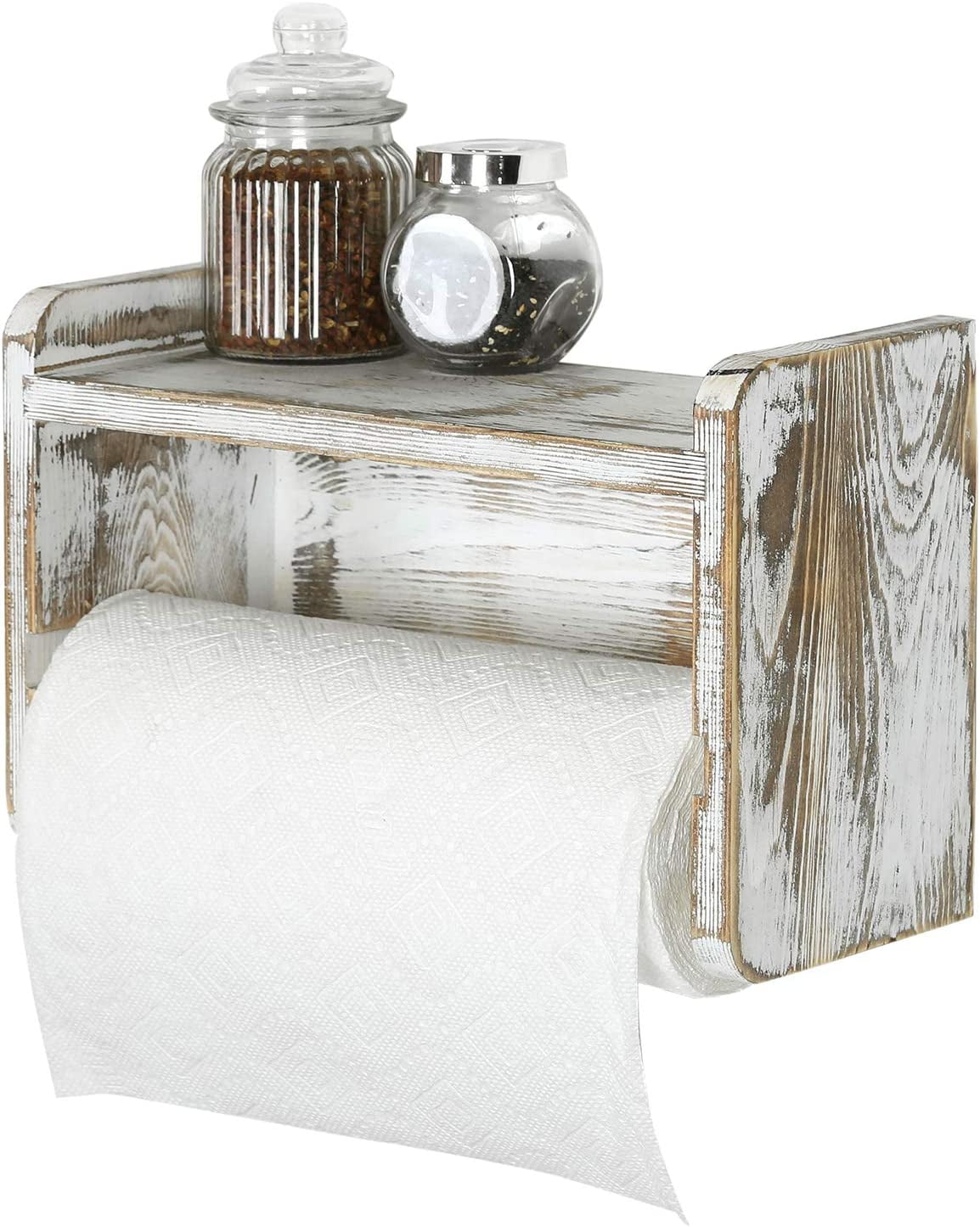 Paper Towel Roll Holder, Shabby Whitewashed Wood Farmhouse Wall Mounted ...