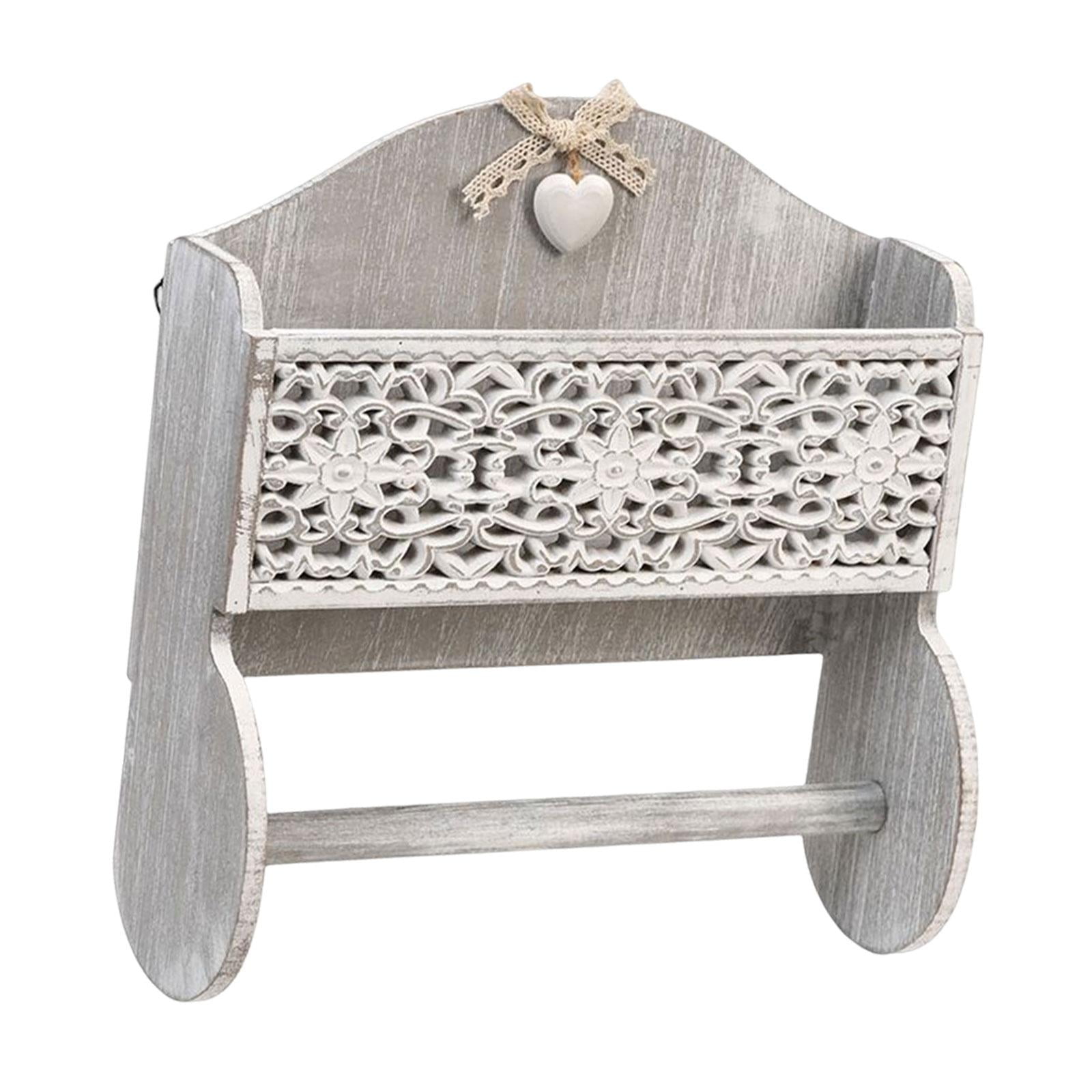 Paper Towel Roll Holder with Display Storage Shelf Wooden Wall Mount ...