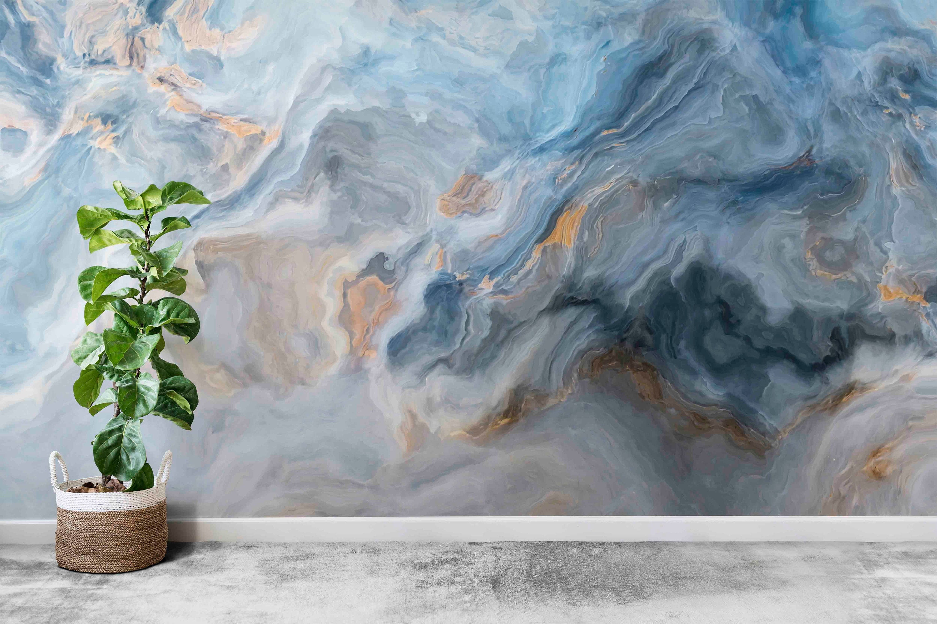 Paper Wall Art Blue Marble Painting, Abstract Wall Poster, Bright ...