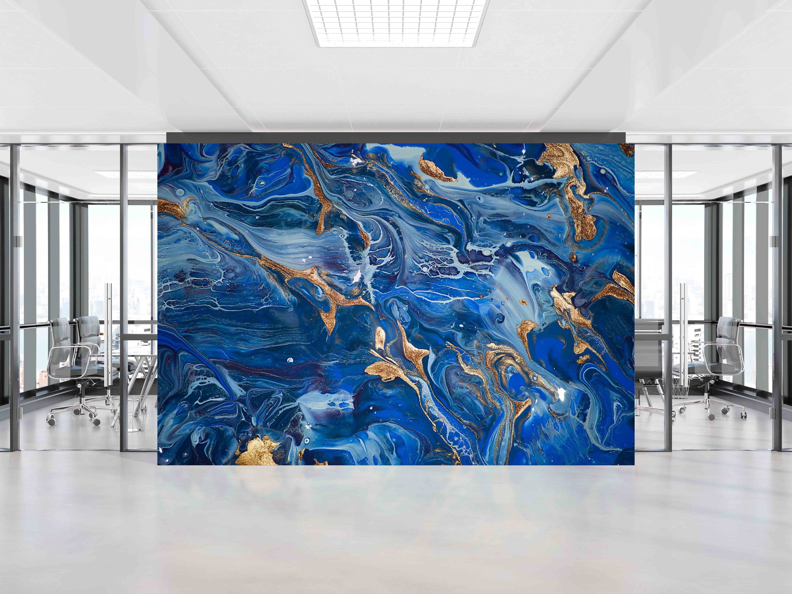 Paper Wall Art Custom Wallpaper, Navy Blue Wall Painting, Shimmery Wall ...