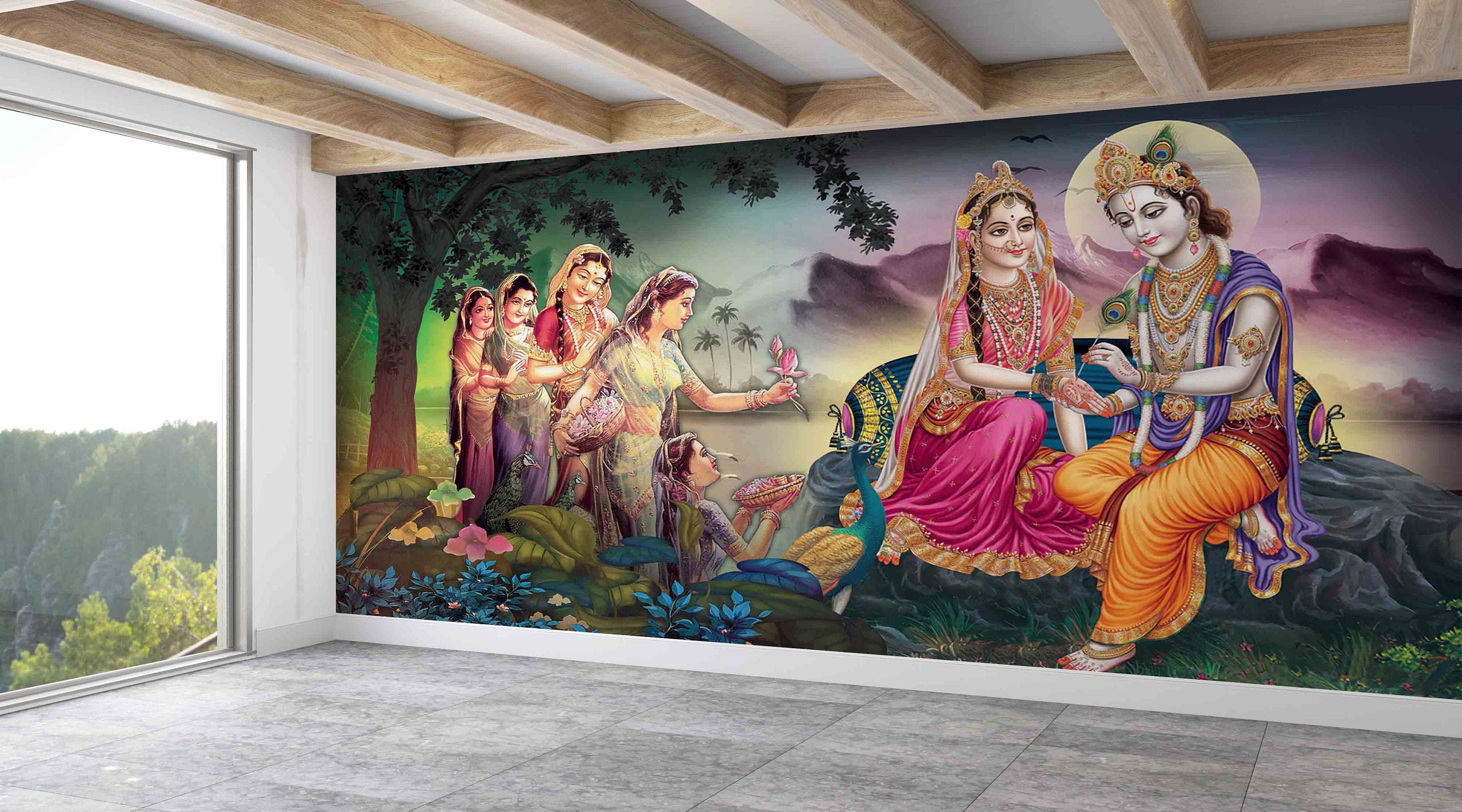 Paper Wall Art Custom Wallpaper, Wallpaper Wall Art, Radha Krishna ...