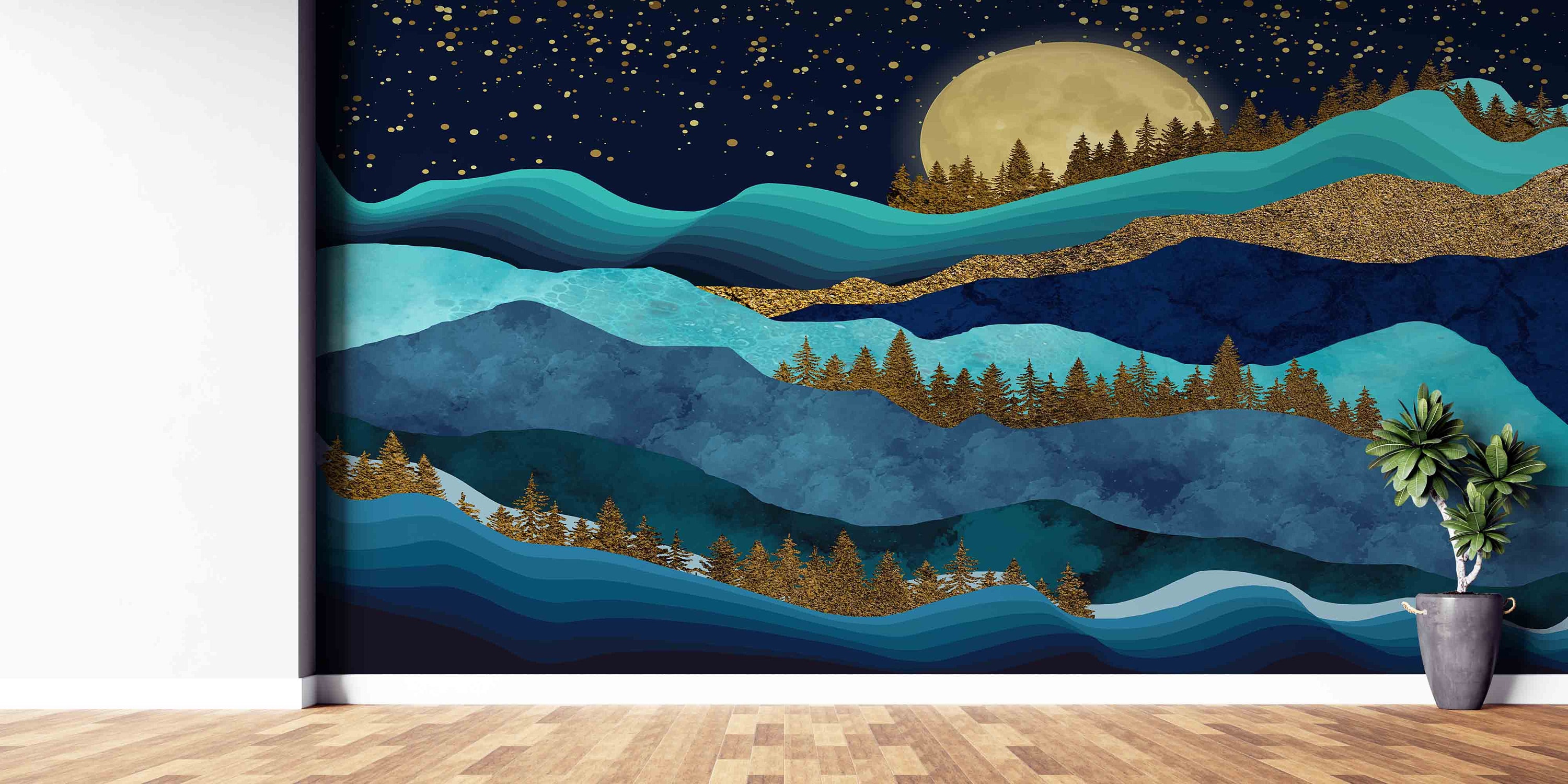 Paper Wall Art Gold Forest Landscape, Custom Wallpaper, Wallpaper Wall ...
