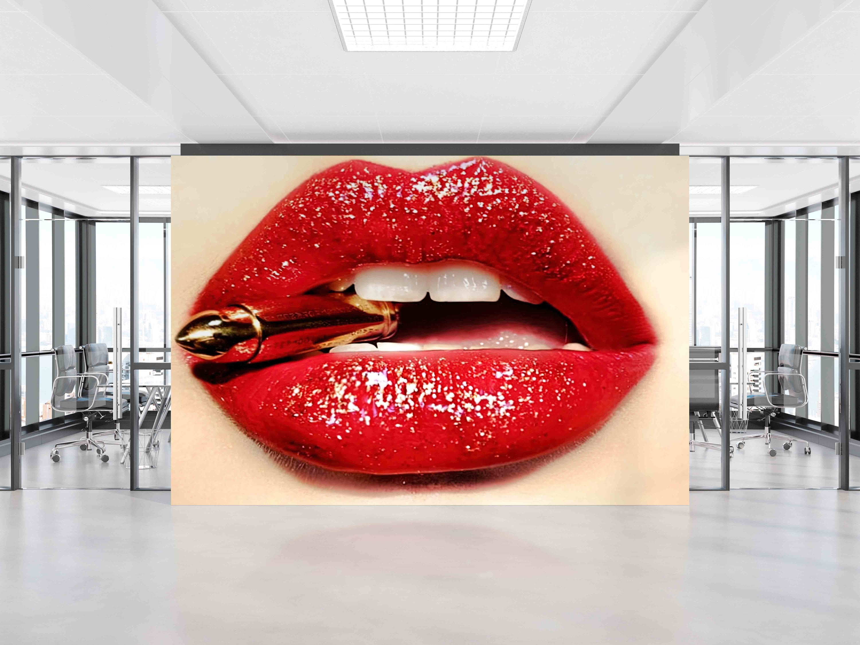 Paper Wall Art Gullet Wallpaper, Red Lip Wall Poster, 3d Wallpaper ...
