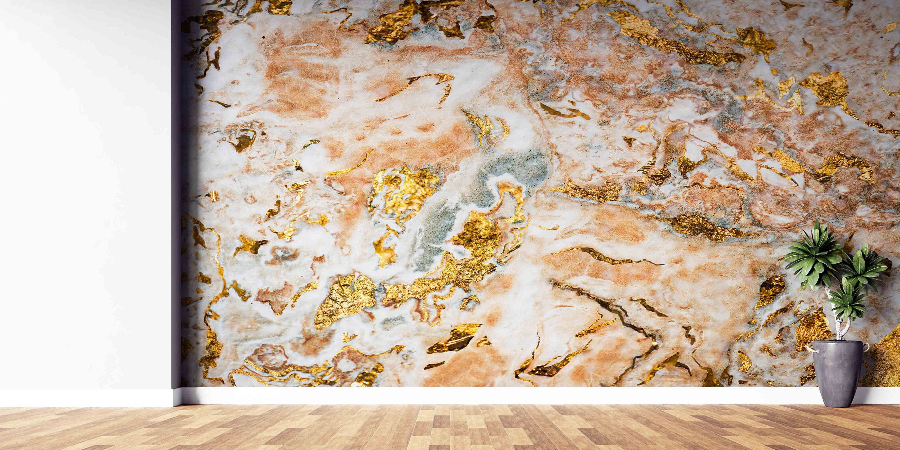 Paper Wall Art Modern Mural, Abstract Mural, Wallpaper Wall Art, Gold ...