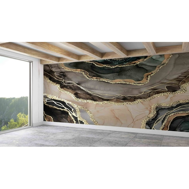 Paper Wall Art Modern Wallpaper, Abstract Wall Decor, Brown And Gold ...