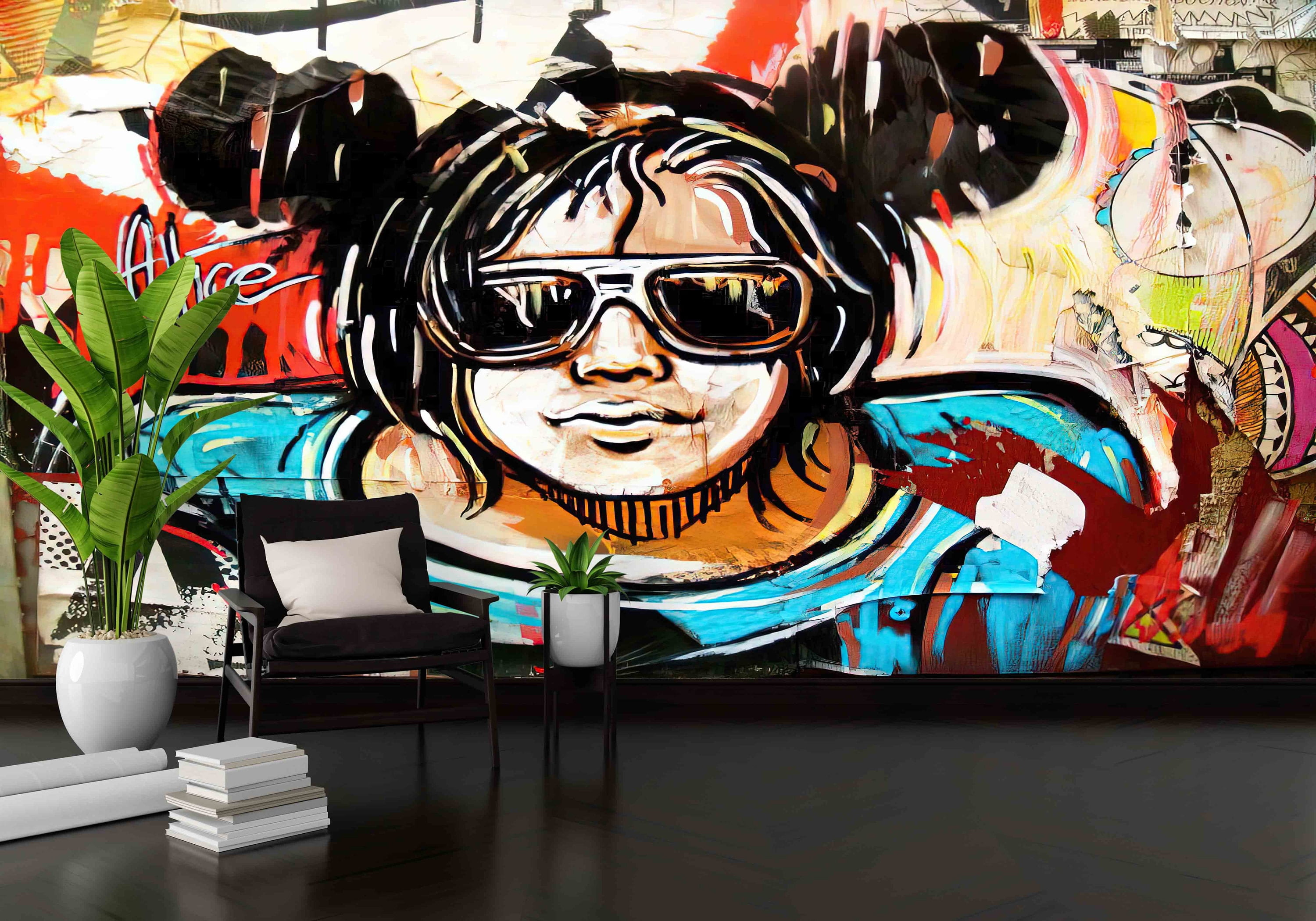 Paper Wall Art Oil Painting Print, 3d Wallpaper, Girl Graffiti Printing ...