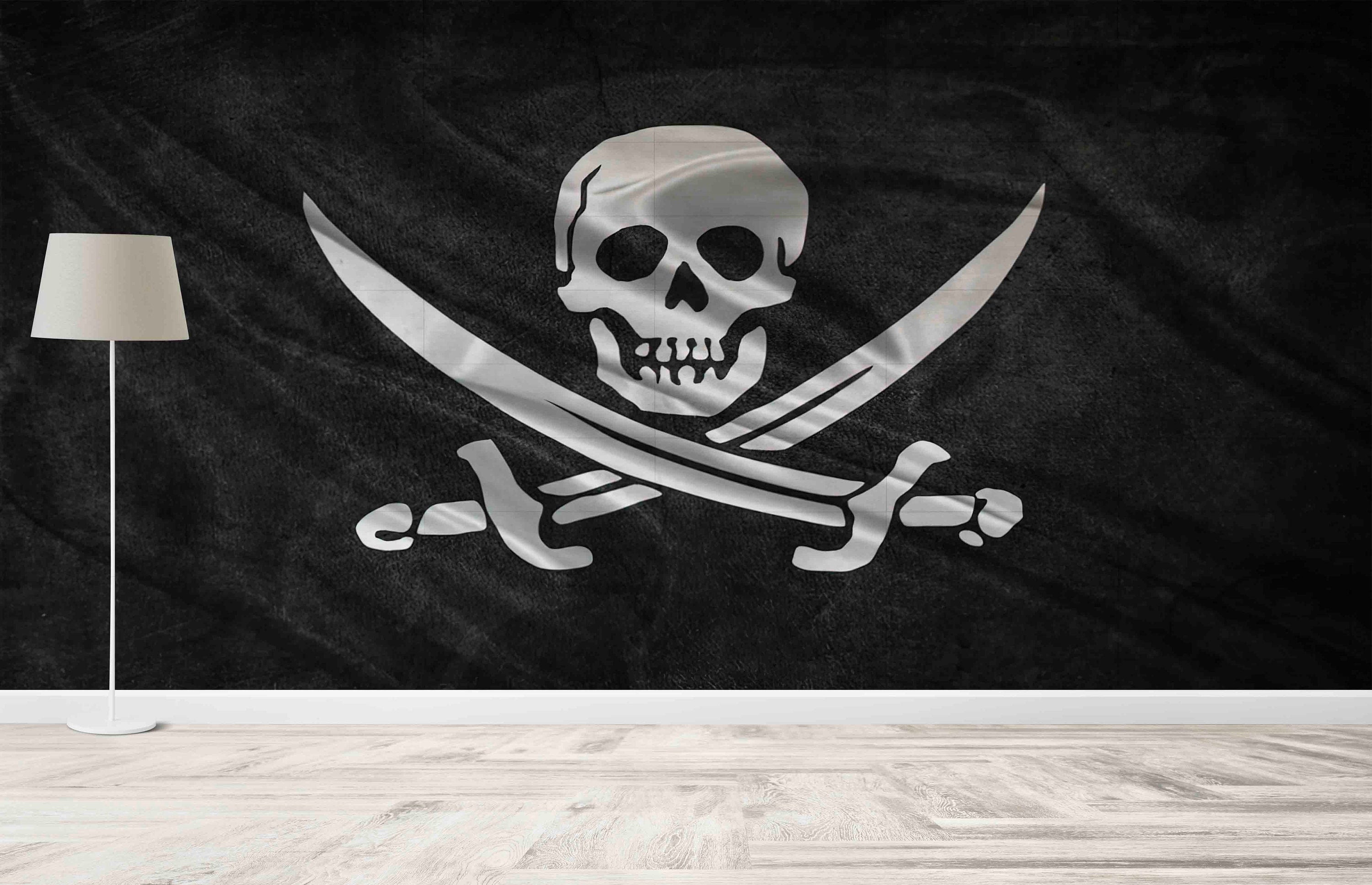 Paper Wall Art Pirates Flag Wall Mural, Jolly Roger Wall Decor, Modern ...