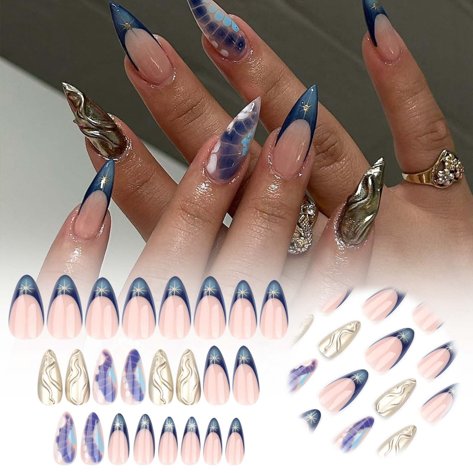 Paper for Nails 3D Gold Wearable Nails Pattern Short Almond Gradient ...