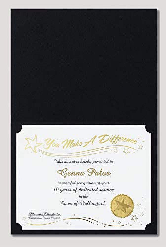 PaperDirect You Make A Difference Certificate Jackets, 9 Inches x 12 Inches Folded, Black with ...