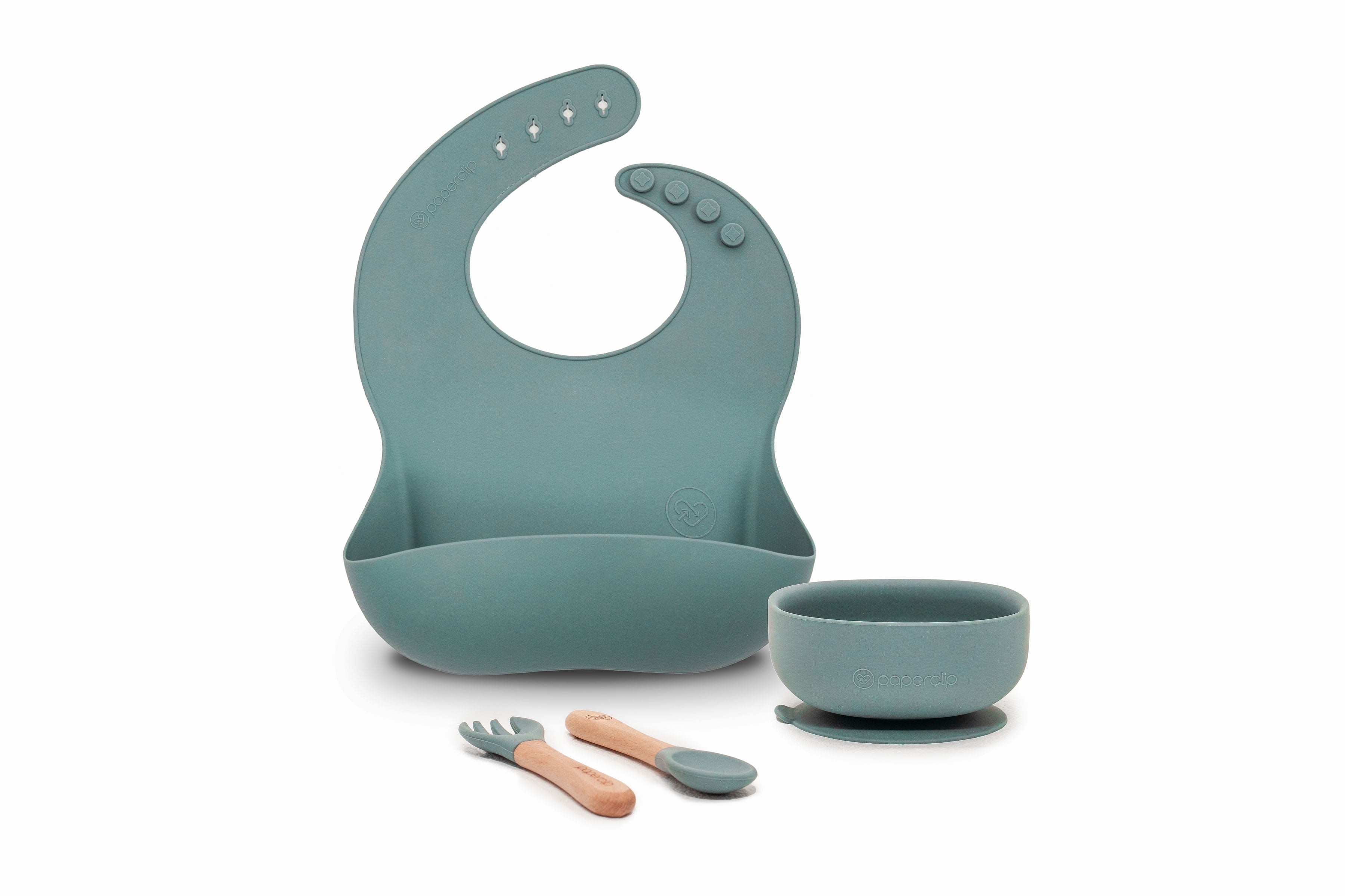 Paperclip Silicone Baby Feeding Starter Kit with Bib, Bowl and Spoon ...