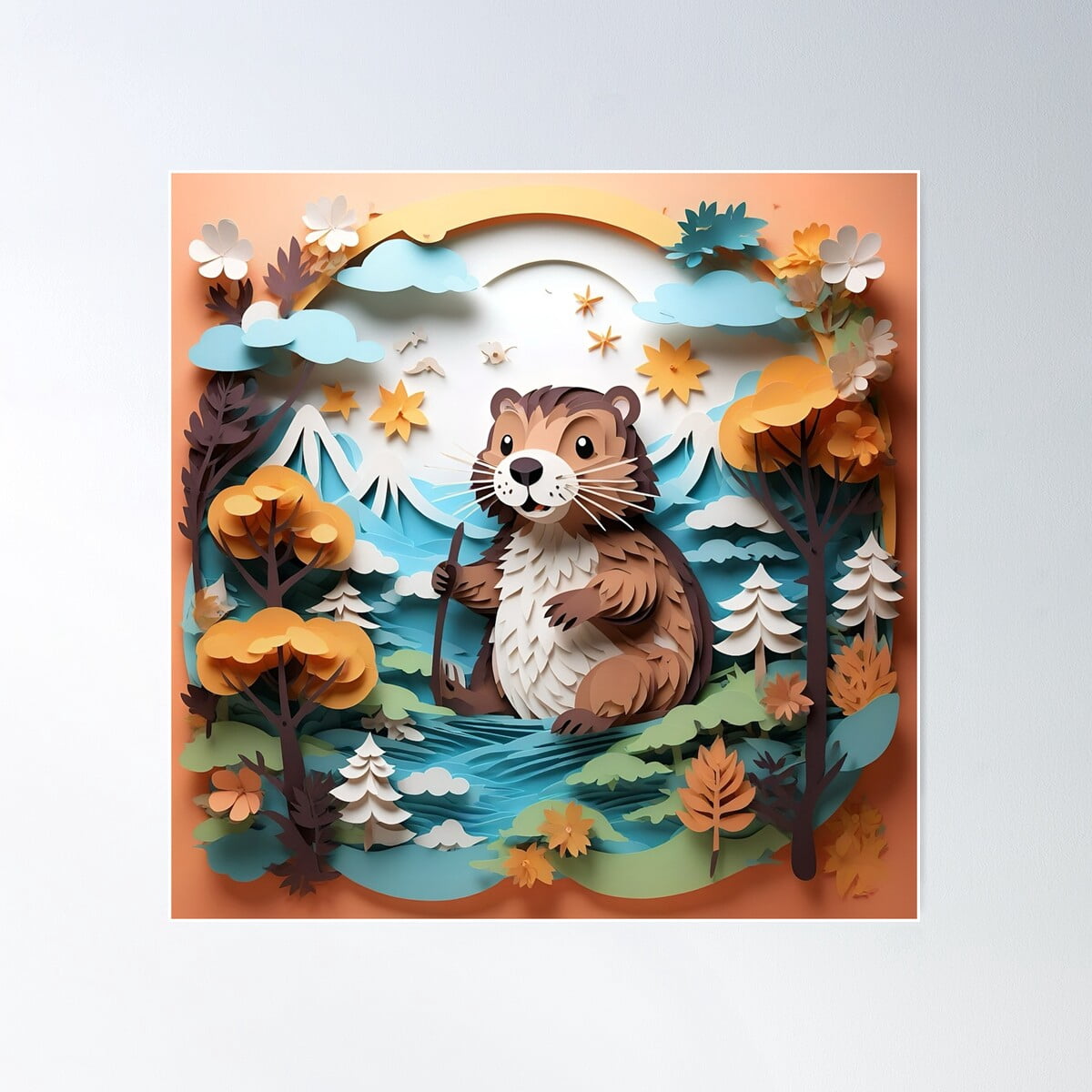 Papercut Pals: Beaver'S Day Out Poster Wall Art, Modern Wall Decor For ...