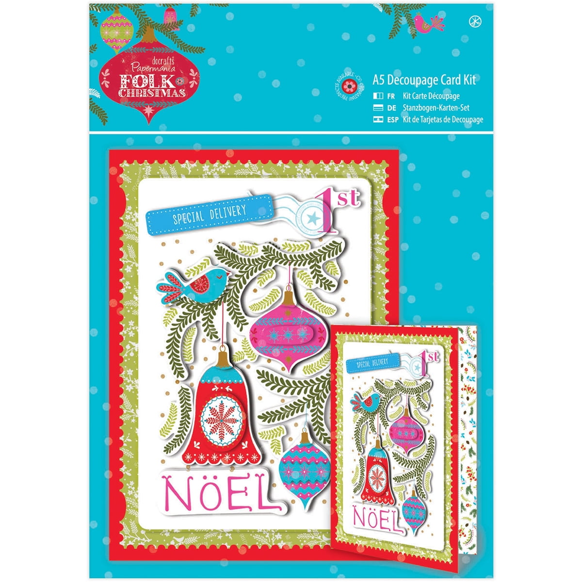 Papermania Folk Christmas Decoupage Card Kit-A5 Noel, Linen Finish, Pk ...