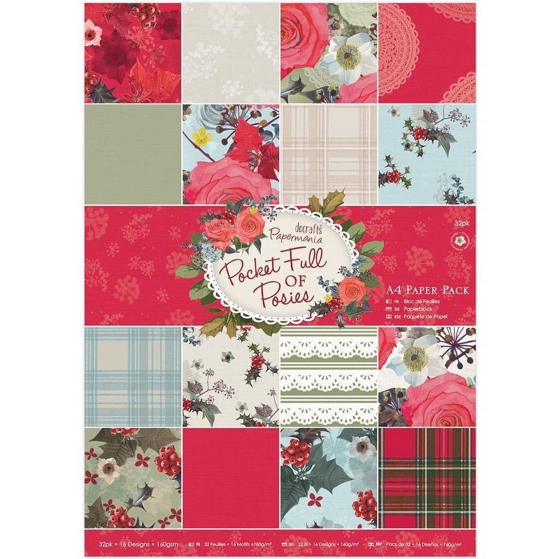 Papermania Single-Sided Paper Pack, A4, 32pk, Pocket Full Of Posies ...