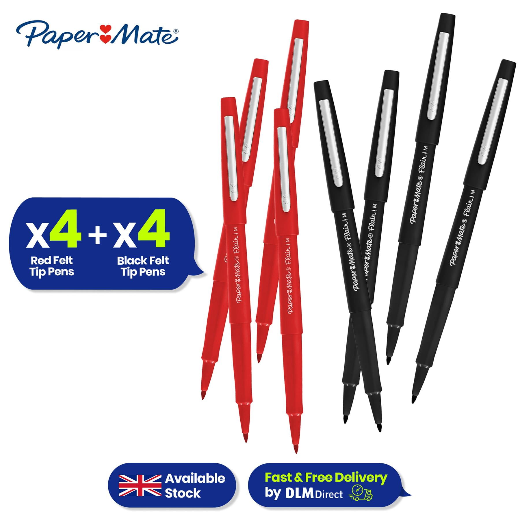 Papermate Flair Felt-Tip Pen Bundle Black and Red Packs of 4 Each ...