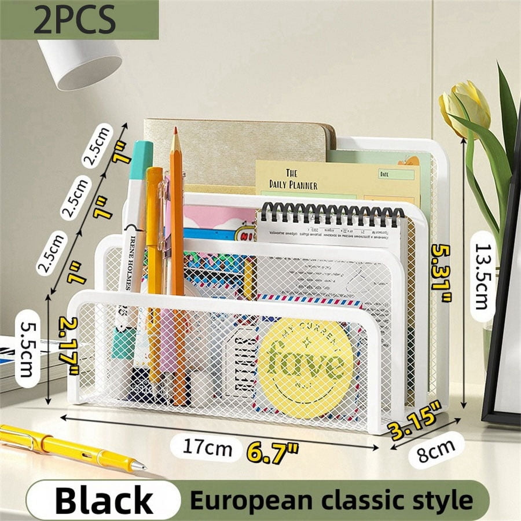 Papers Trays Notebook Stand Rack Desk 3-layer Black Metal Iron Mesh ...