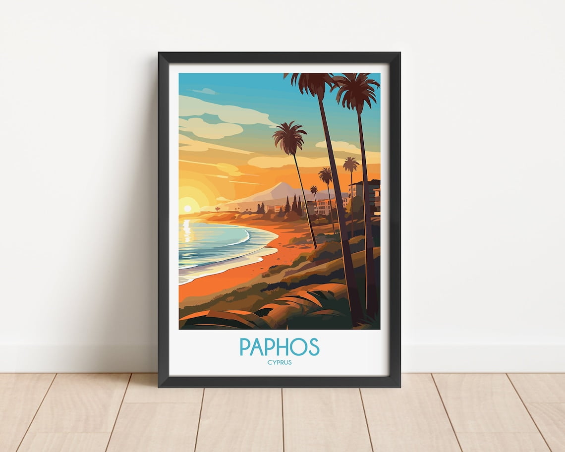Paphos Cyprus Poster Coastal Scenic Art Print, Unframed Poster Size ...