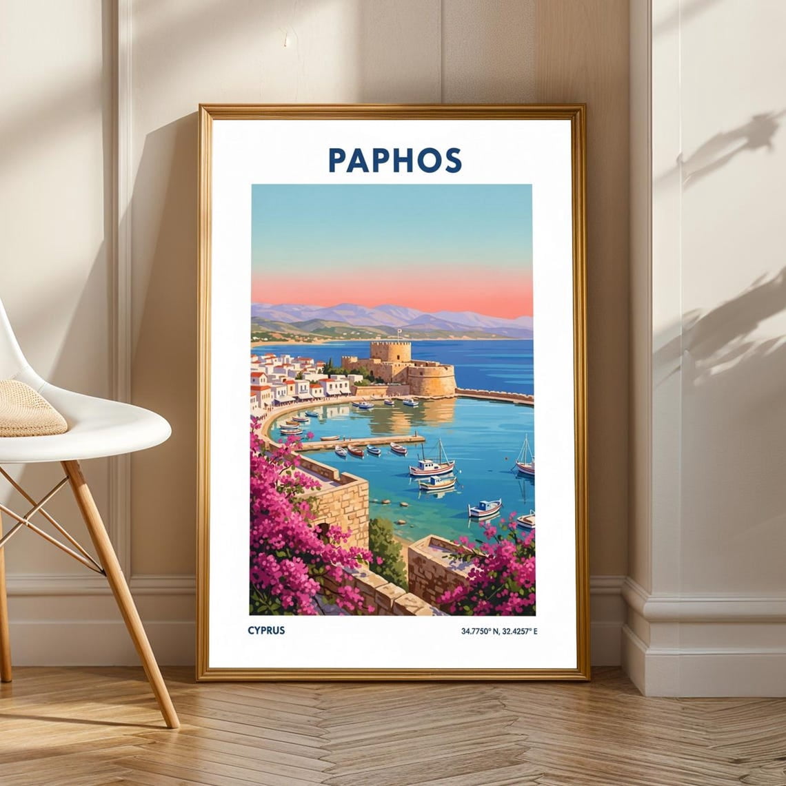 Paphos Harbor Sunset Poster – Pink And Blue Illustration | Cyprus ...