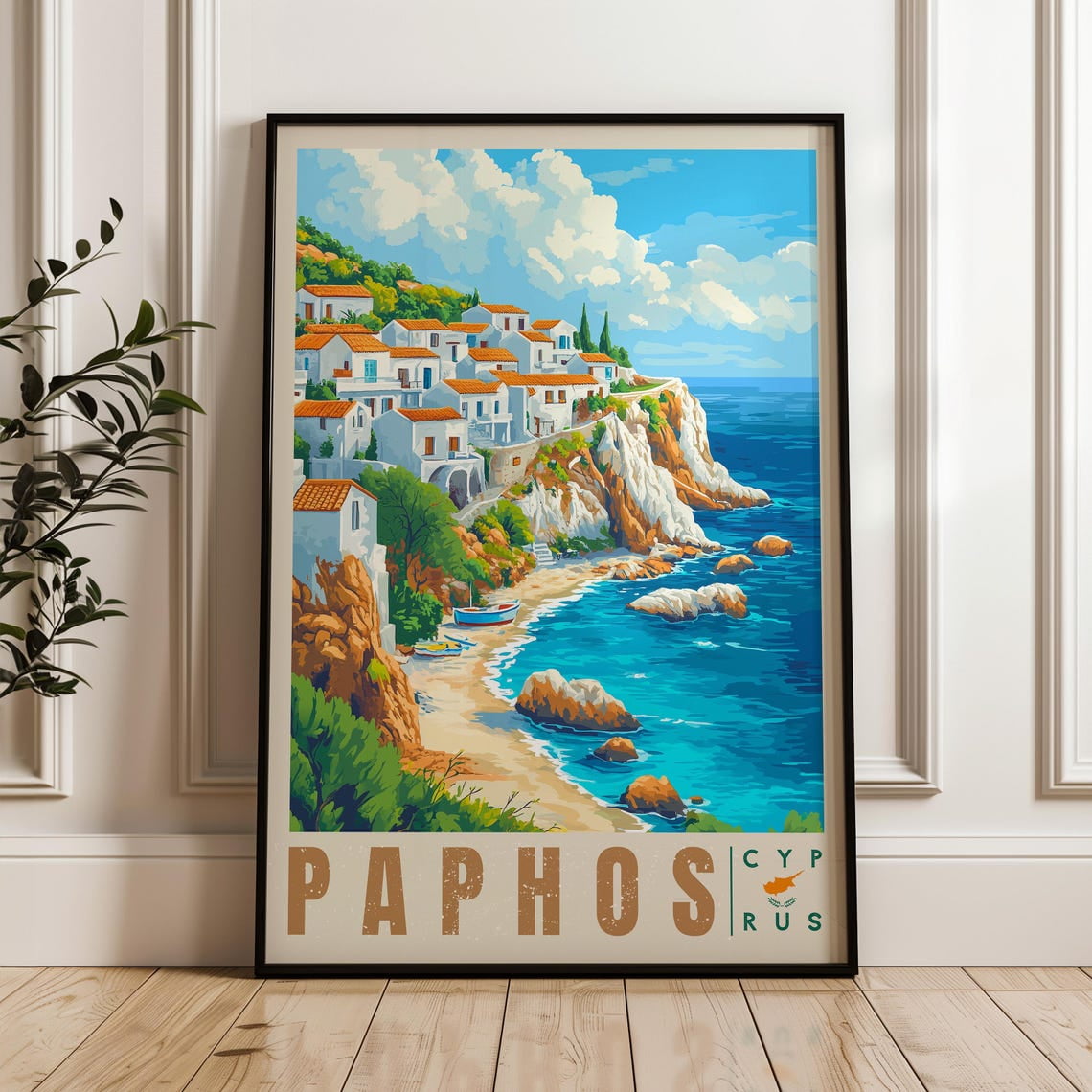 Paphos Travel Poster - Cyprus Wall Art Print, Island Illustration ...