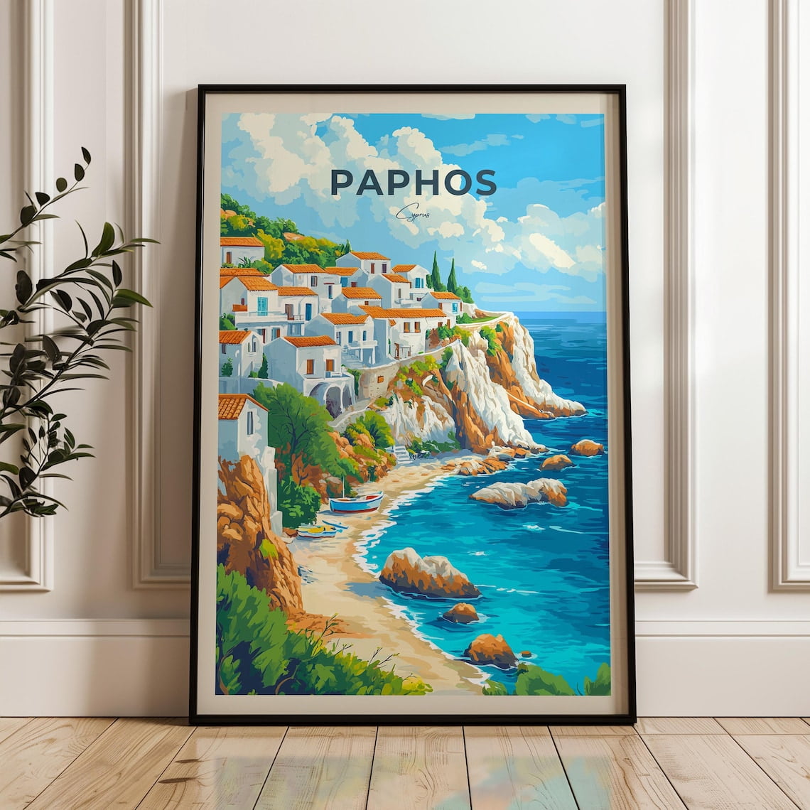 Paphos Travel Poster - Cyprus Wall Art Print, Island Illustration ...