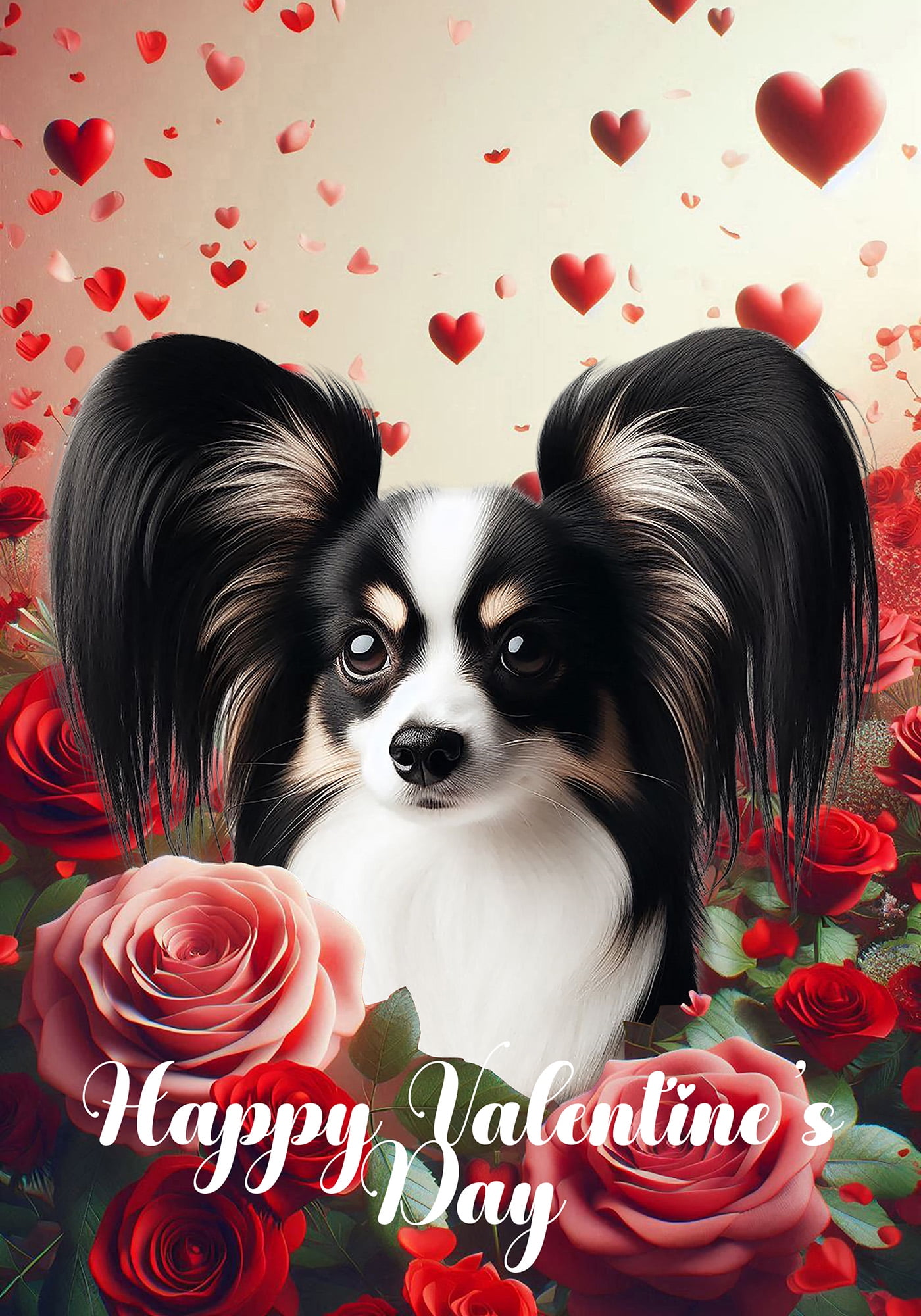 Papillion Tri - Best of Breed Valentines Day Outdoor House Flag 28" x ...
