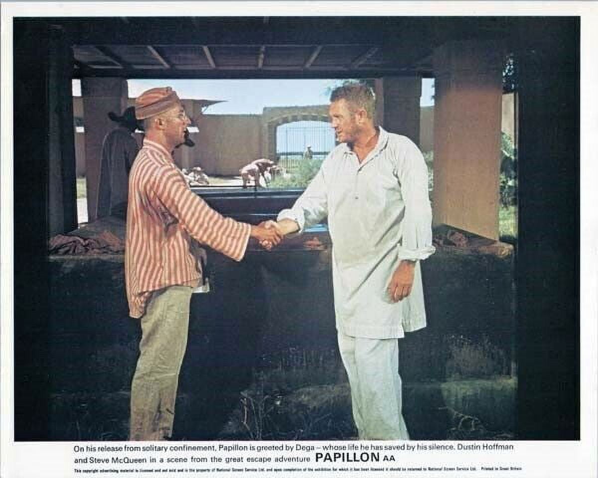 Papillon 1973 Steve McQueen shakes hands with Dustin Hoffman 8x10 inch ...