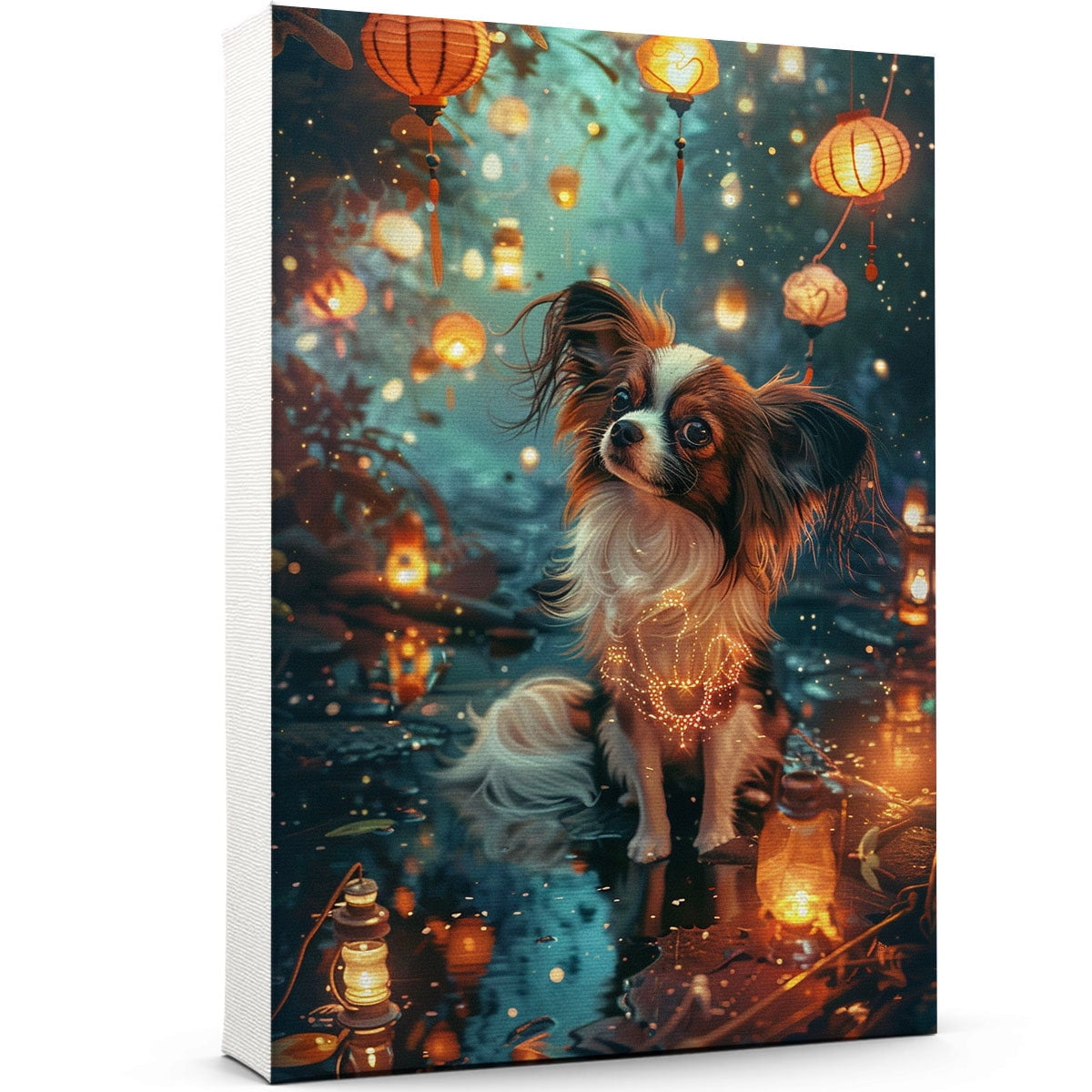 Papillon Artwork Dog Colorful Poster - Papillon Dog Canvas Wall Art For ...