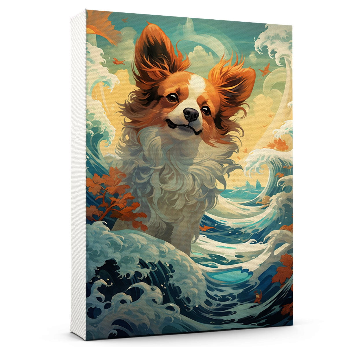 Papillon Dog With Great Wave Japanese Wall Art poster paintings for ...