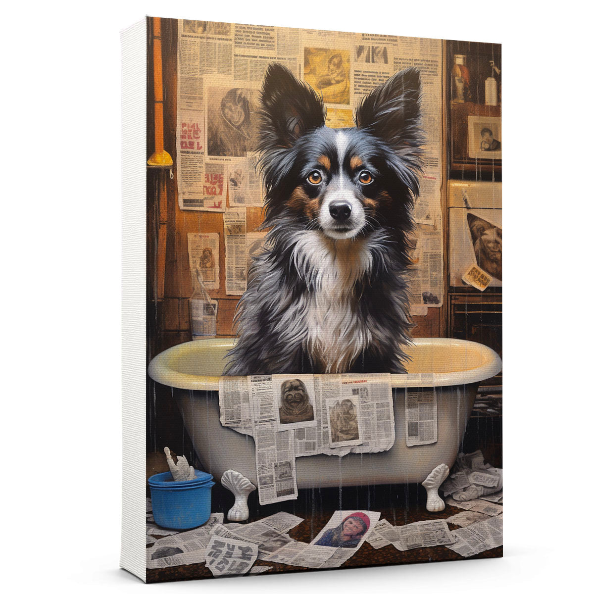 Papillon Dog Read Newspapers Sitting Poster Prints on Canvas - Wall ...