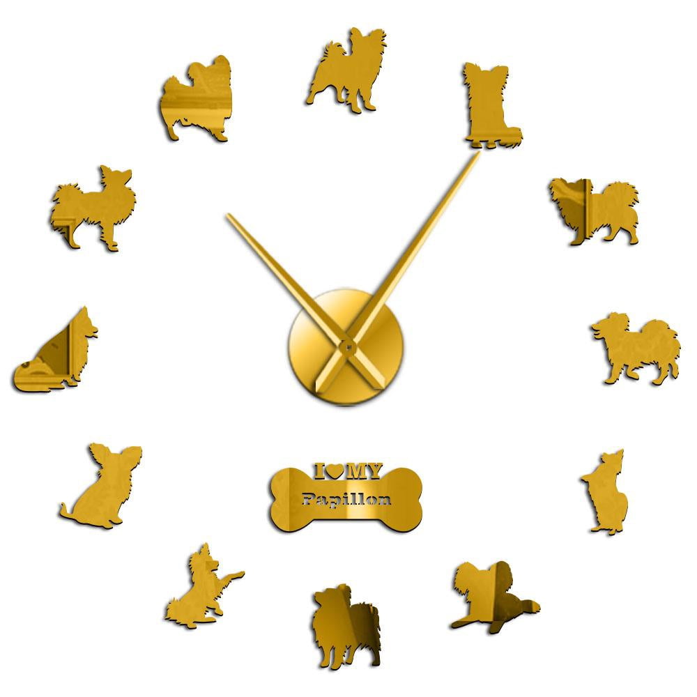 Papillon Dog Silhouette Frameless Wall Clock Stickers, DIY Modern ...