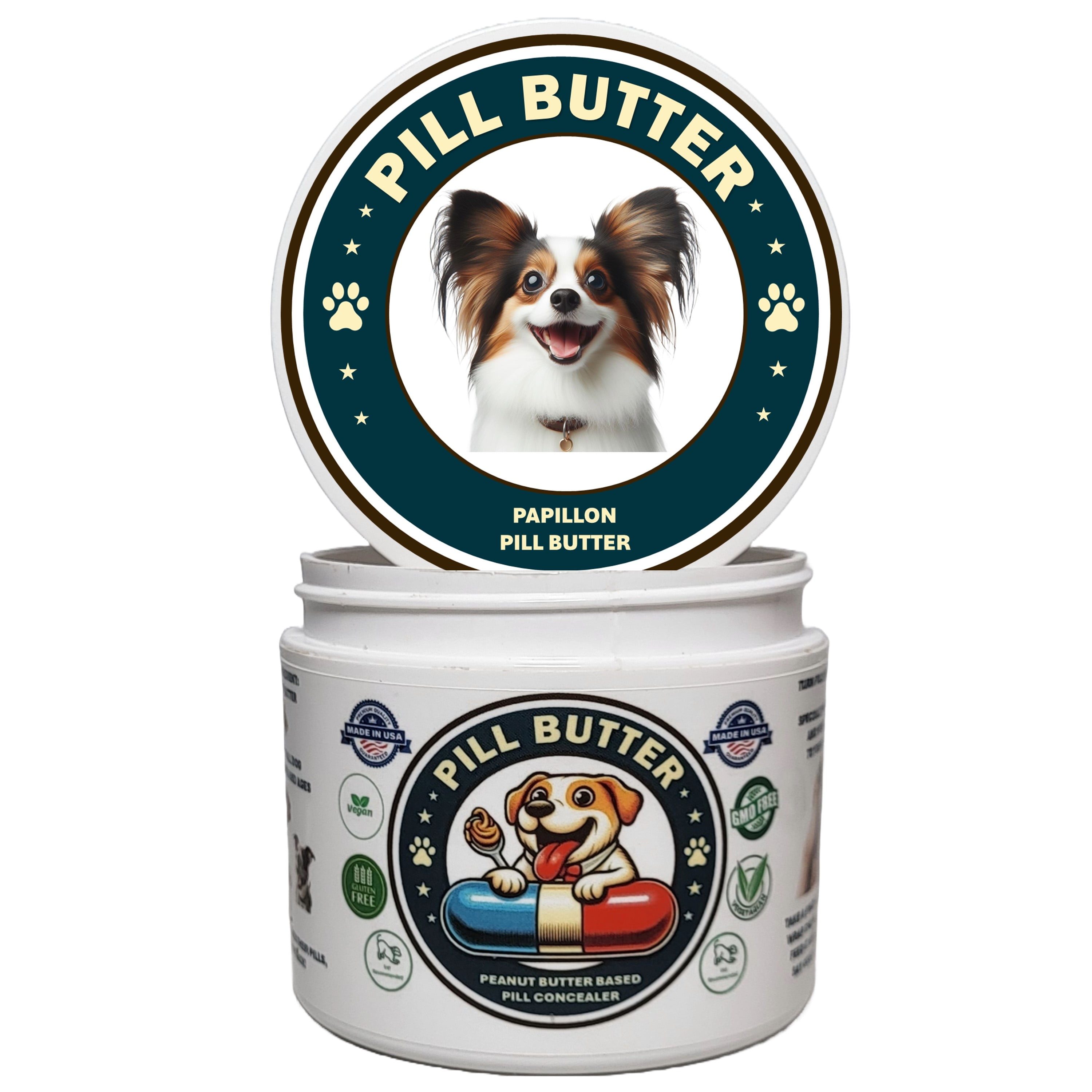 Papillon Dog Treats to Wrap Pills (+100 Breeds) Jar of Non-Sticky ...