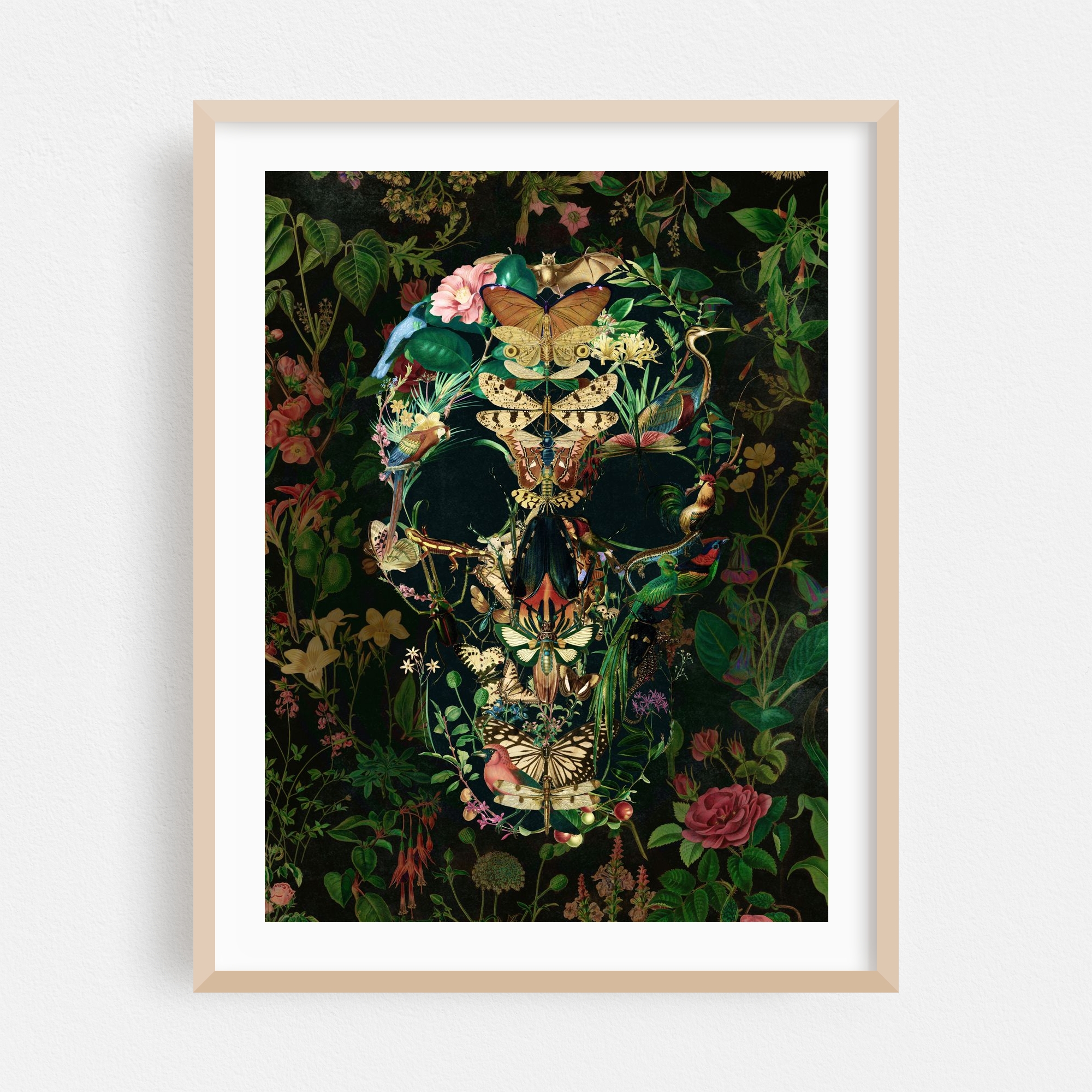 Papillon Skull - Mixed Media Surrealism Floral Botanical Psychedelic ...