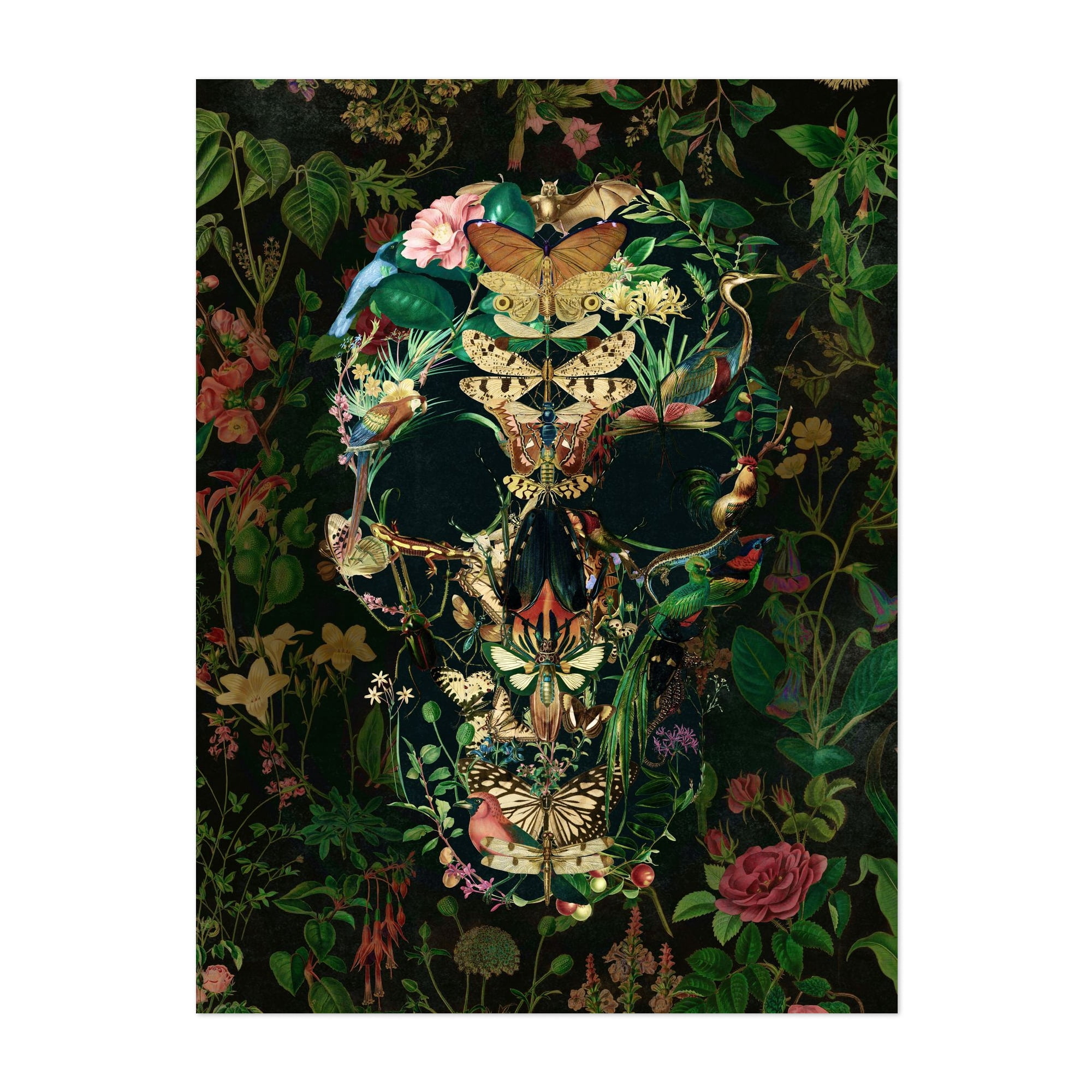 Papillon Skull - Mixed Media Surrealism Floral Botanical Psychedelic ...