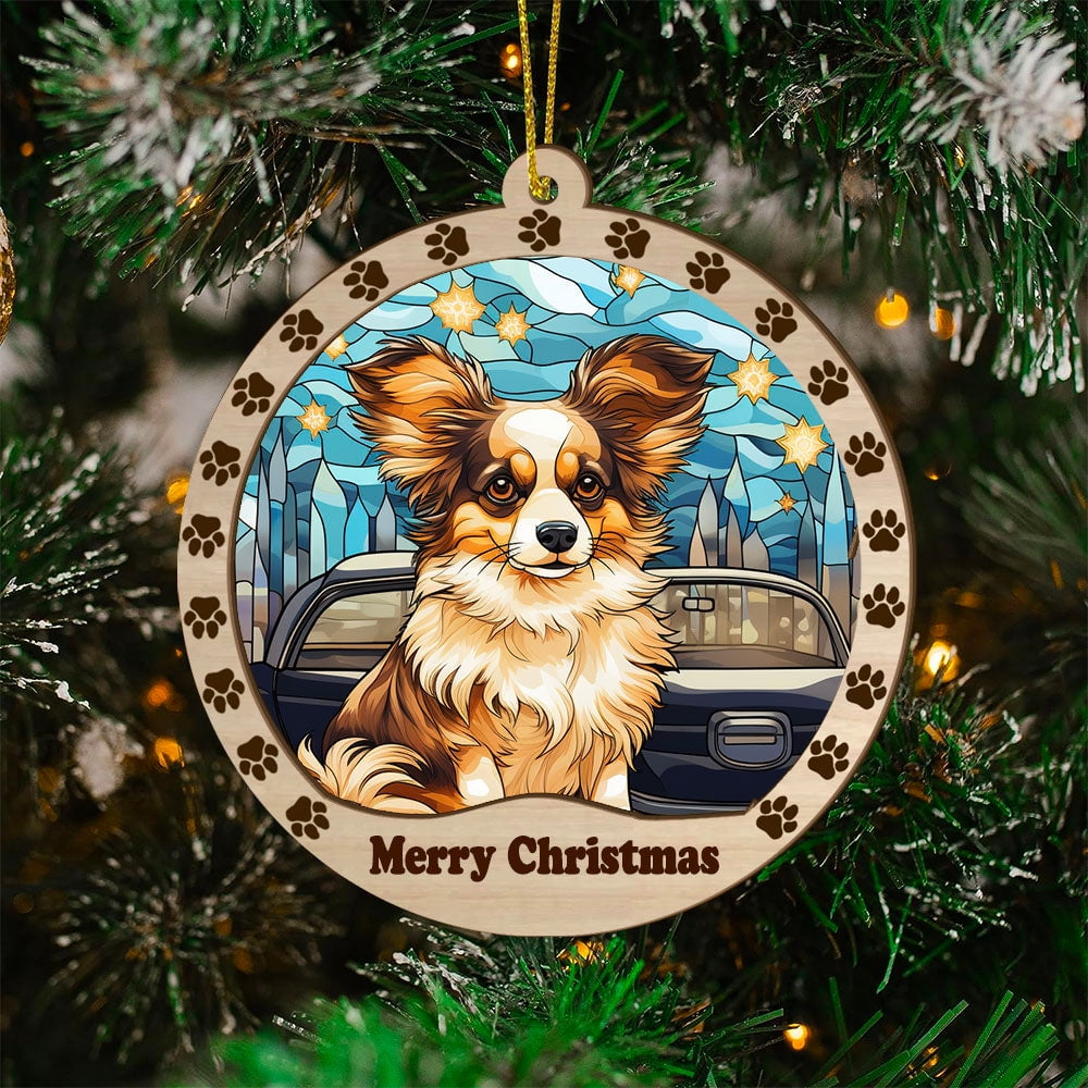 Papillon Tree Dog Ornament, Papillon Dog Stained Glass Decoration ...