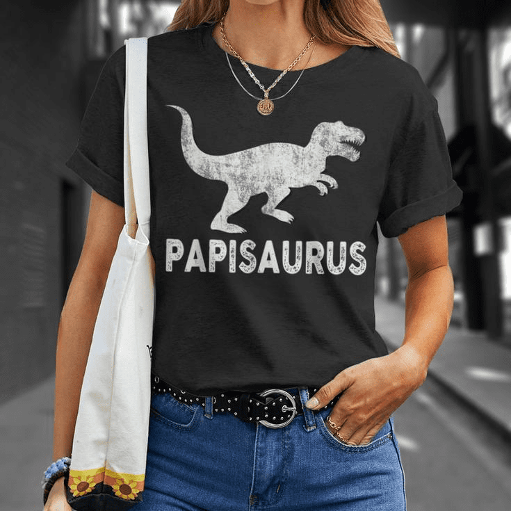 Papisaurus T Rex Papi Dinosaur Fathers Day Grandpa Dad Men T-Shirt ...