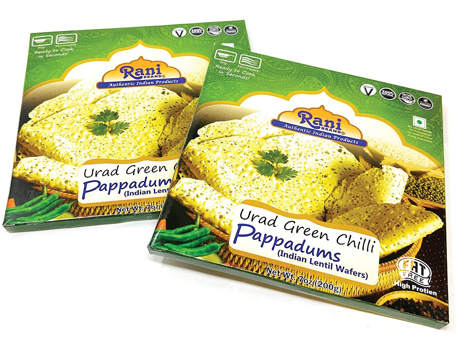 Pappadums ( Lentil Wafer Snack) Green Papad 7oz (200g) Approximately ...