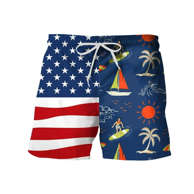Pappey Mens Spring Summer Casual Shorts Pants Flag Printed Patchwork