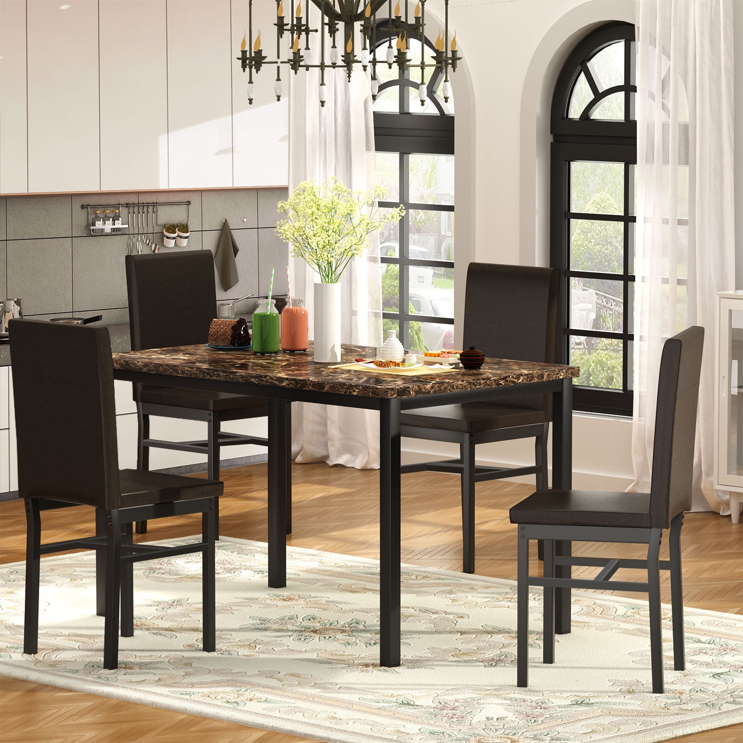 Paproos 5 Piece Dining Table Set, Dining Room Table Set with Marble Top ...