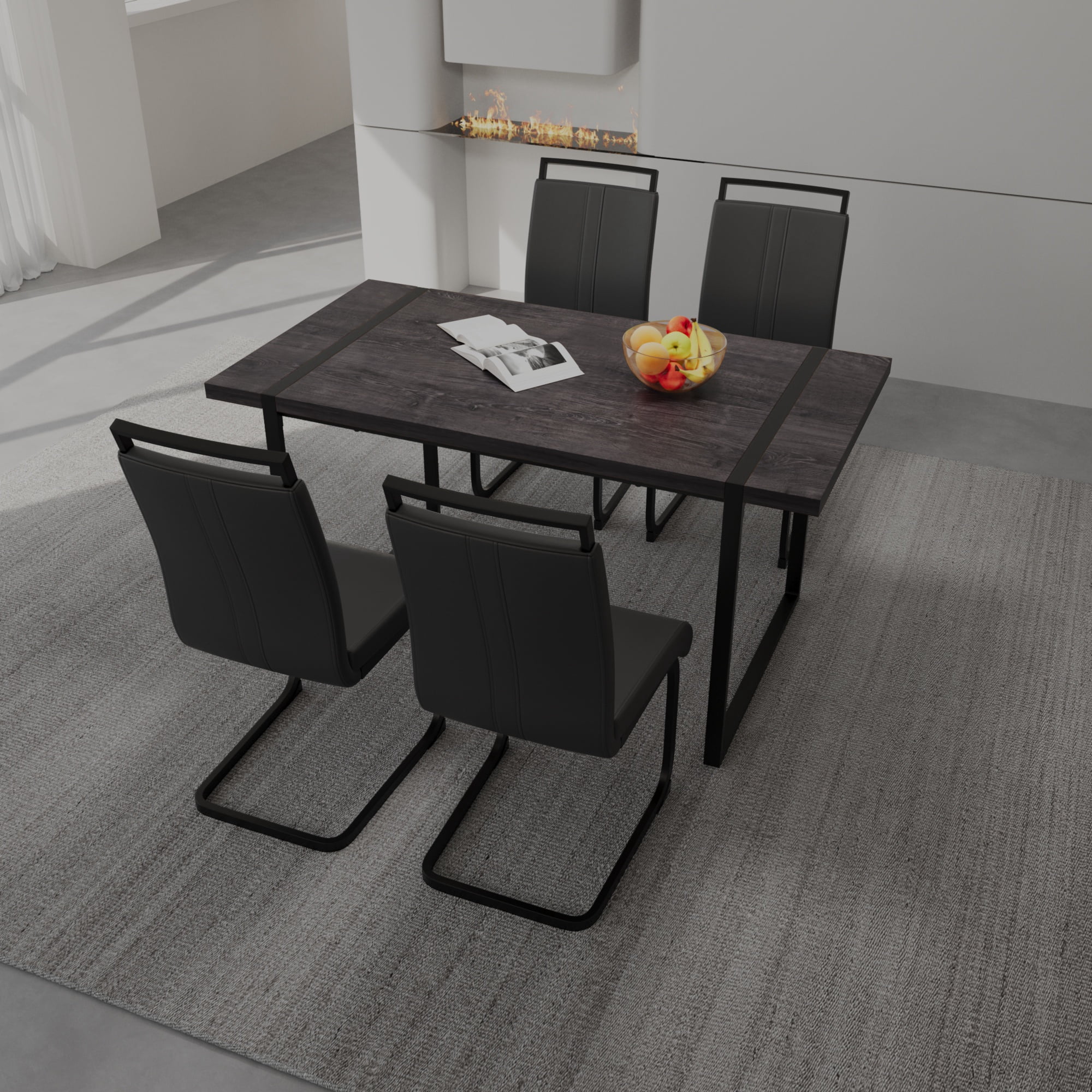 PAPROOS 59" Dinning Table Set for 4, Modern Rectangular Wood Kitchen ...