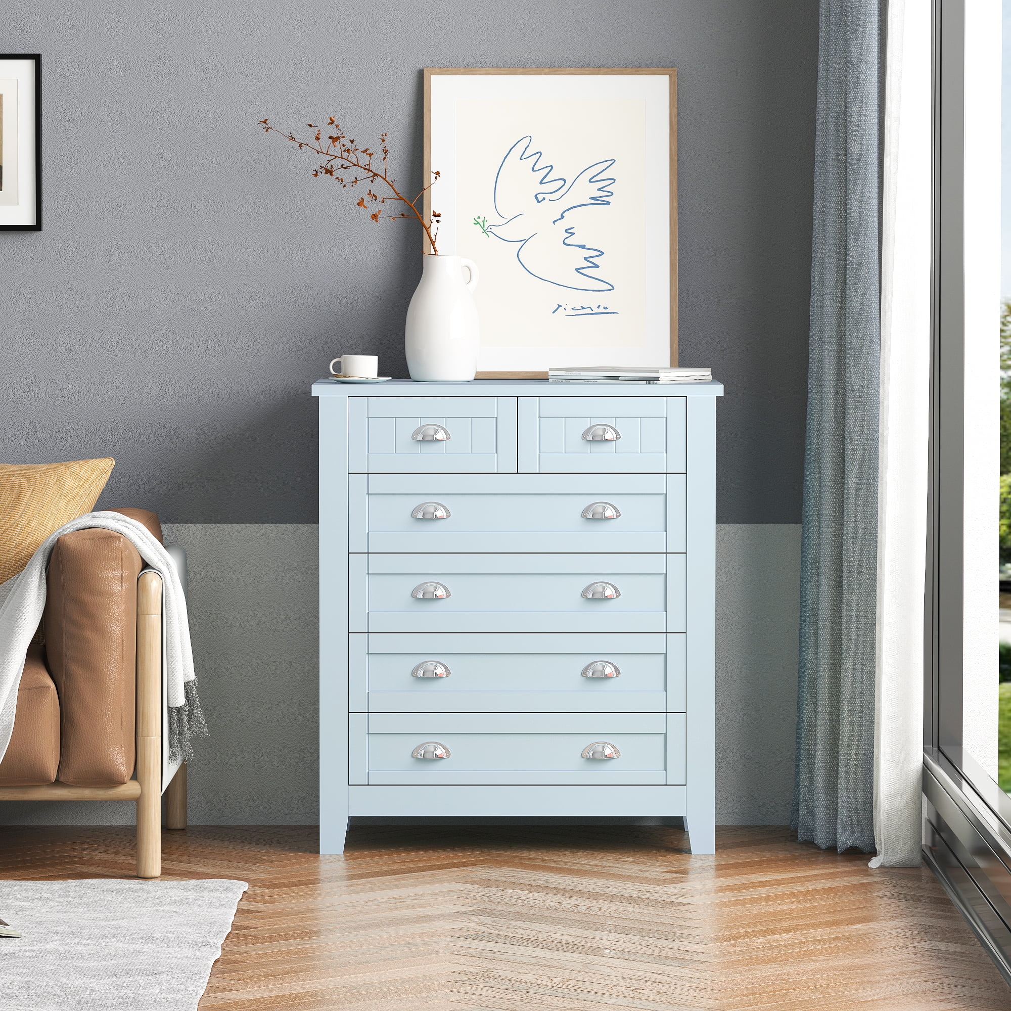 Paproos 6 Drawer Dresser, Modern Dressers for Bedroom, Chest of Drawers ...